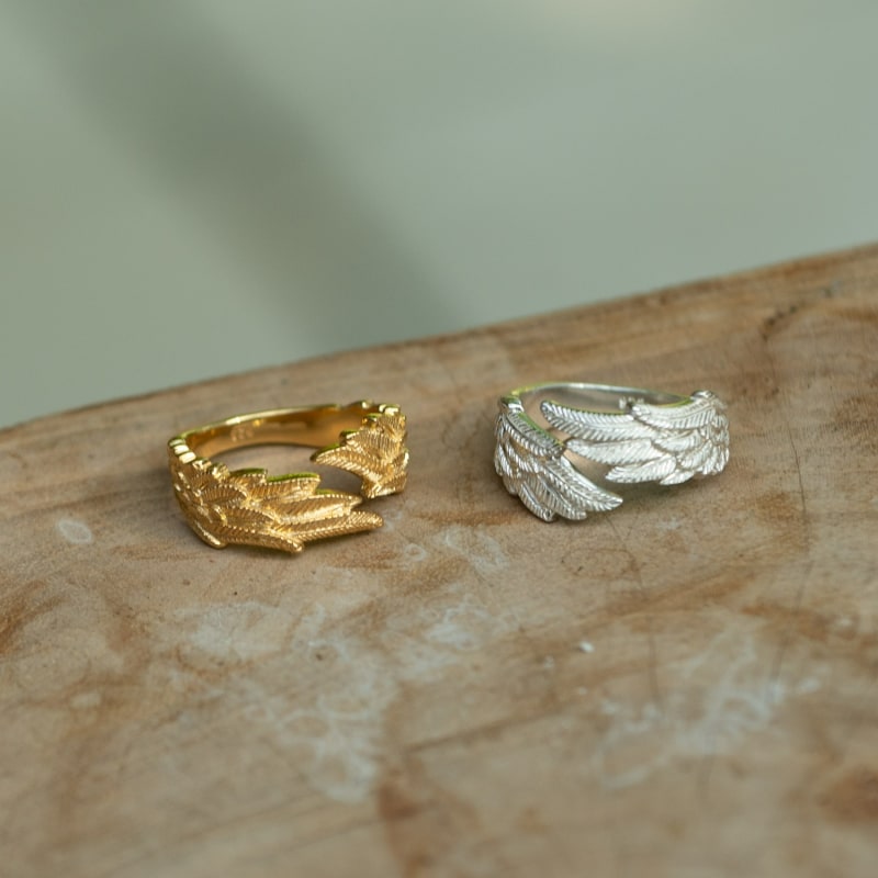 Sterling Silver Angel Wing Hug Ring | Lily Charmed | Wolf & Badger