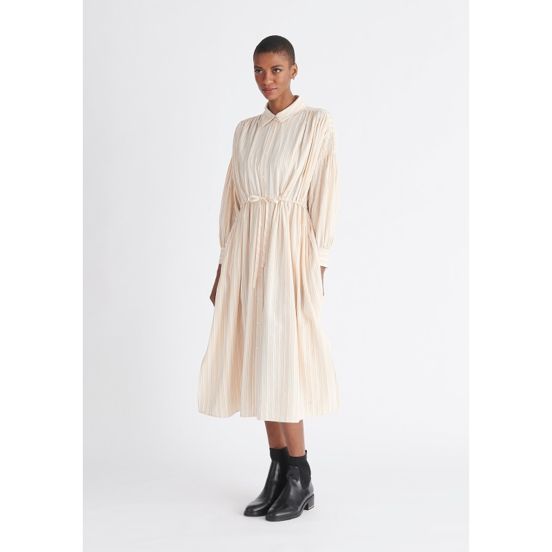Striped Button Shirt Dress In Sand & White | PAISIE | Wolf & Badger