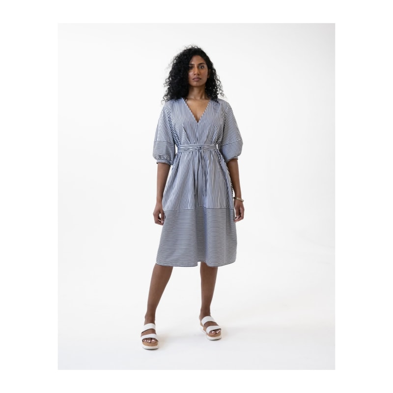 Striped Puff Sleeve Belted Midi Dress | Joeleen Torvick | Wolf & Badger