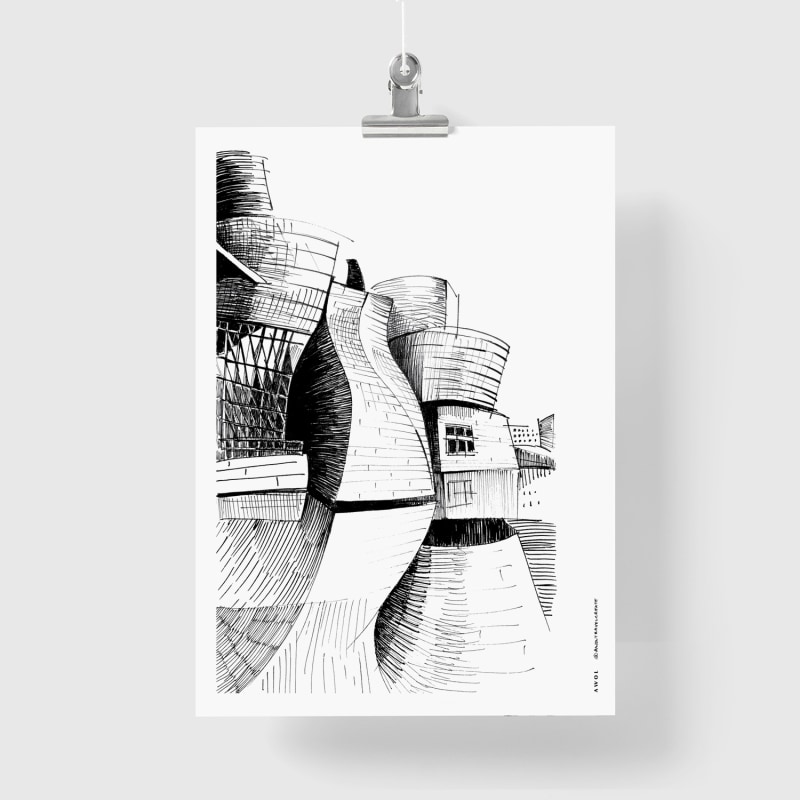 The Guggenheim Bilbao, Spain Art Print, Modern Architecture Drawing ...