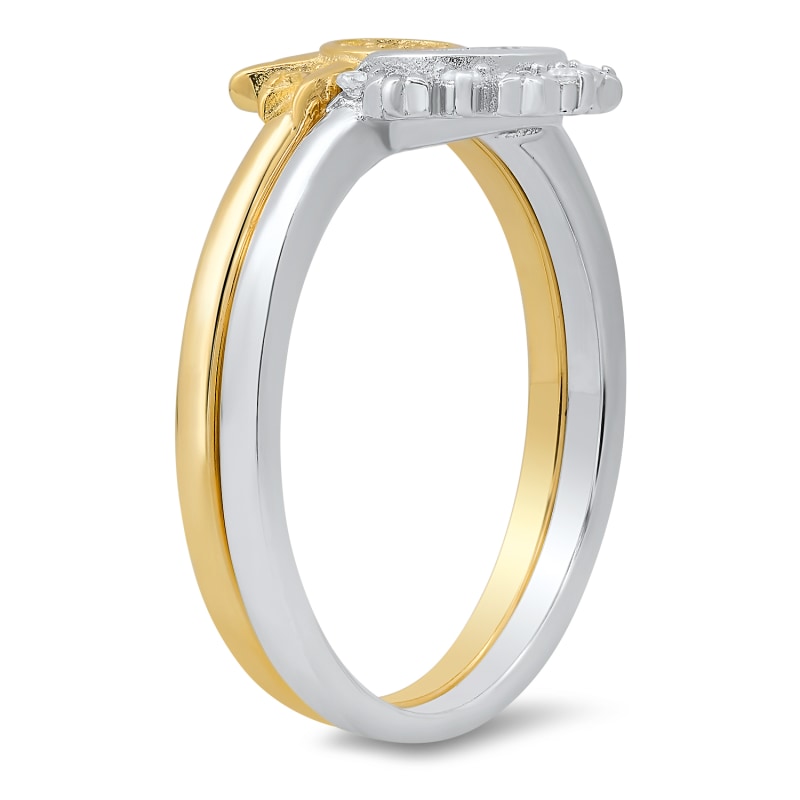 Two-Tone Sun & Moon Diamond Cz 2Pc Stackable Ring Set In Two-Tone Sun & Moon Diamond Cz 2Pc Stackable Ring Set In