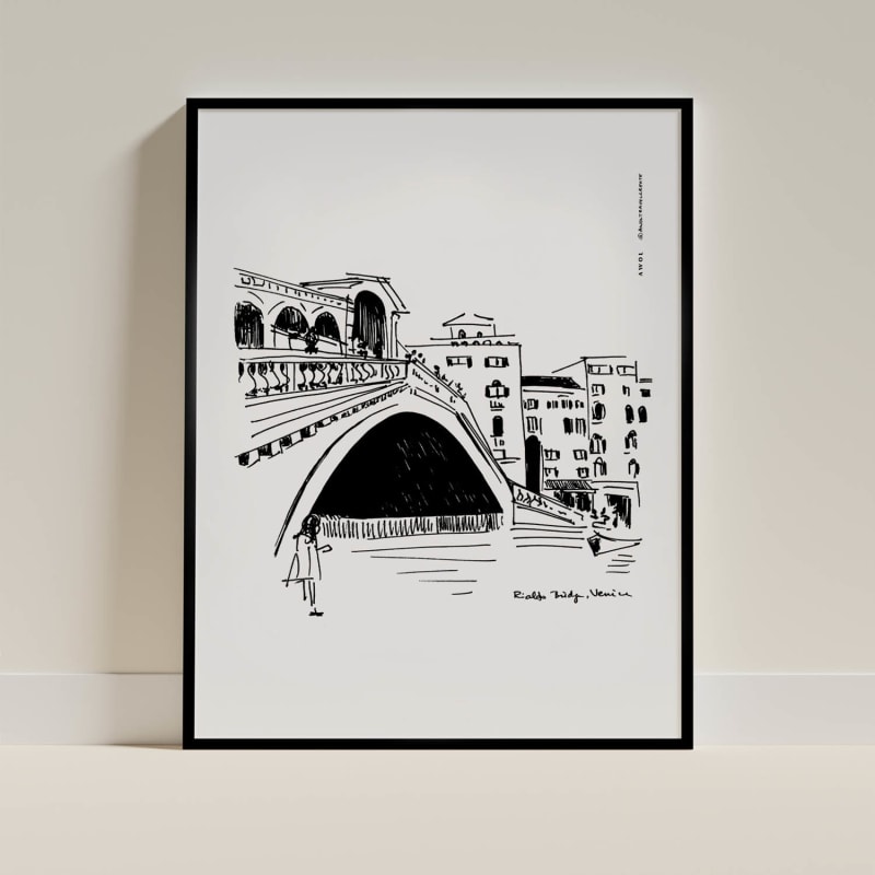 Venice Art Print With Gondolas And The Rialto Bridge, Italy Travel ...