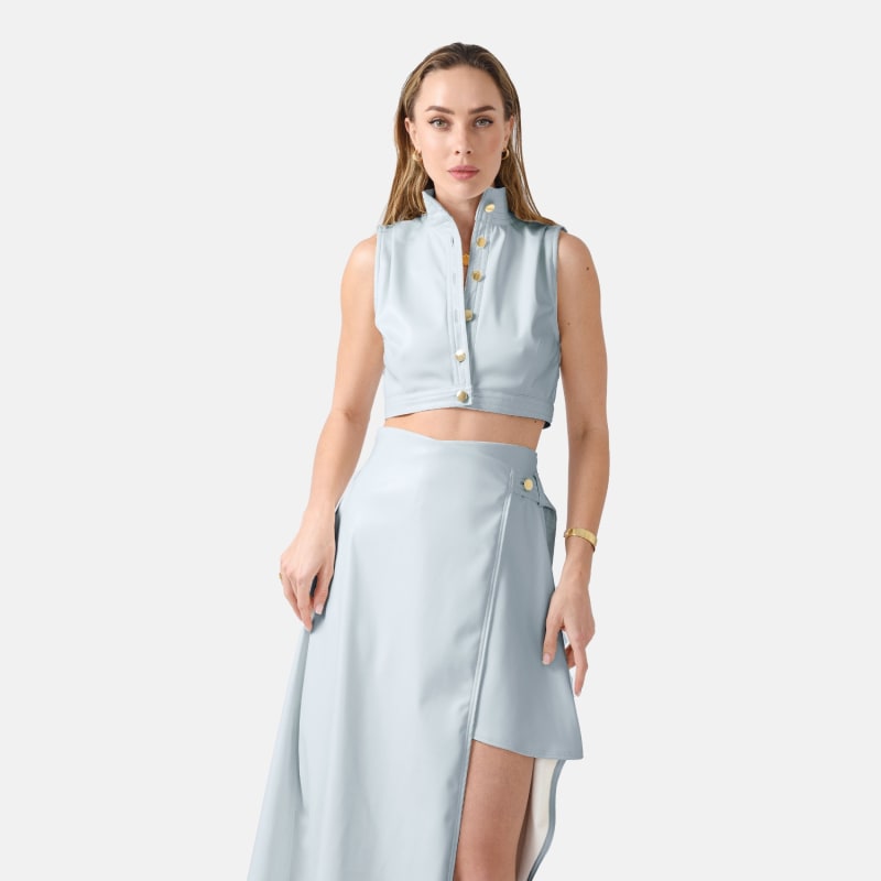 Blue Leather Vest – High Neck, Structured Fit | Kargede | Wolf & Badger