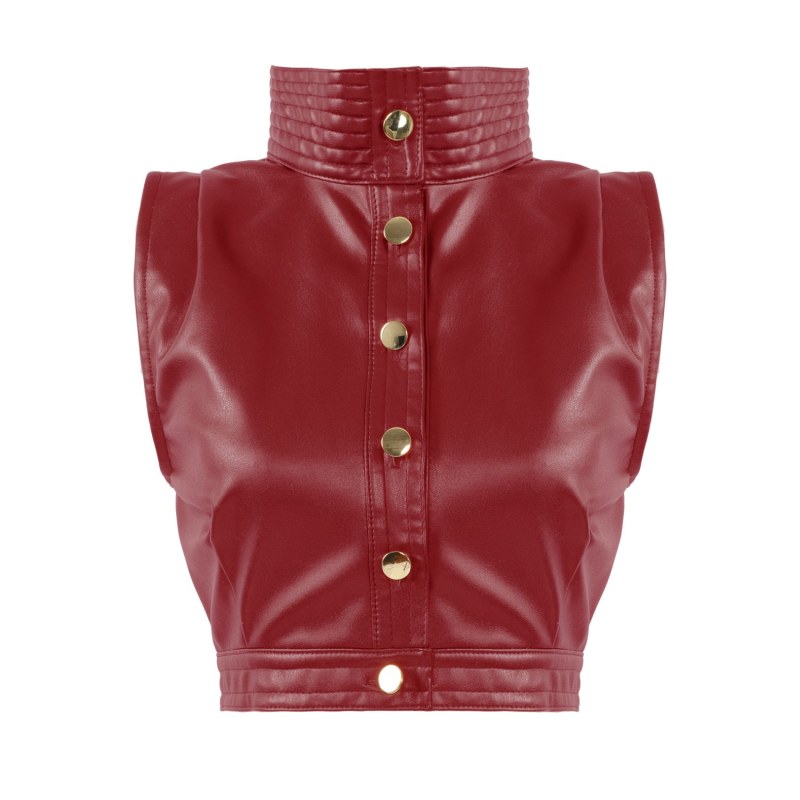 Whisper – Red High Neck Vest Top, Vegan Leather | Kargede | Wolf & Badger