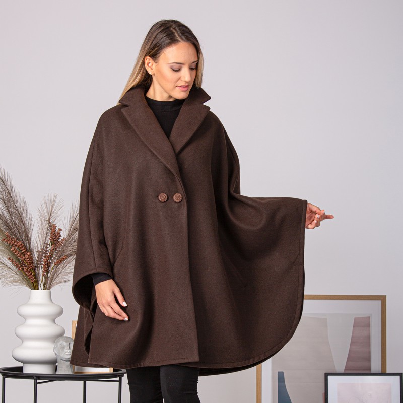 Oversize Wool Cloak Coat With Pockets In Brown | Nikka Place | Wolf ...