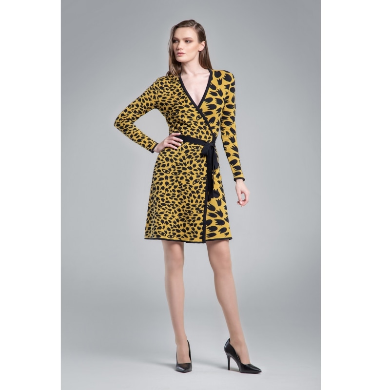 Savannah Jacquard-Knit Wrap Dress With Animal Pattern In Yellow ...