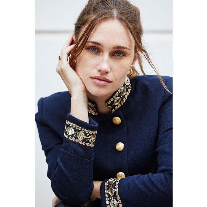 Navy Military Jacket With Gold Sequin Braid Details | Guinea | Wolf ...