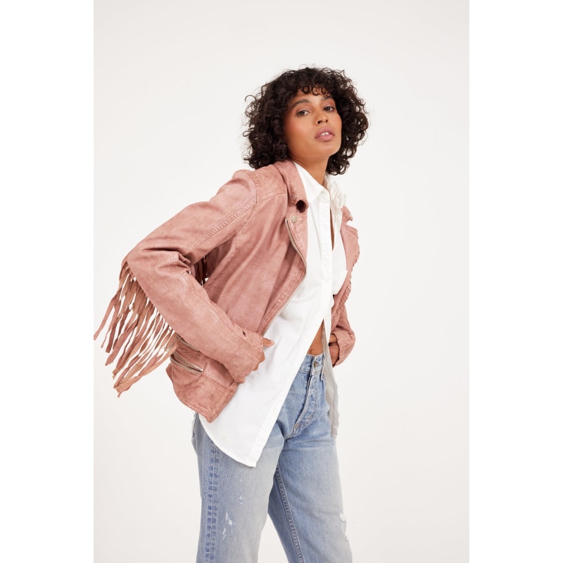 Zoe Rf Leather Jacket, Light Pink | MAURITIUS | Wolf & Badger