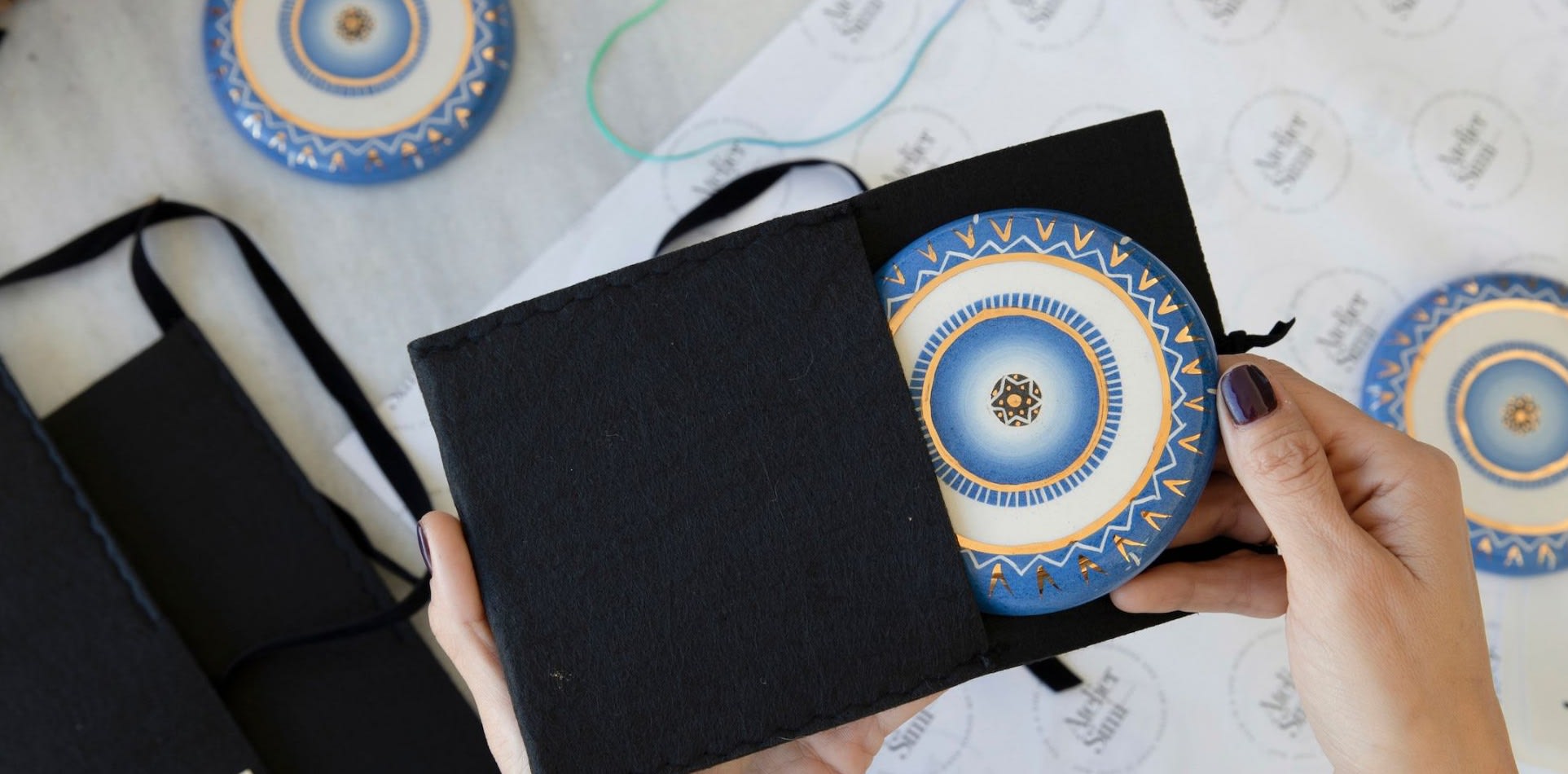 Handmade Gold Decorated Ceramic Evil Eye | Blue Eye | Wall Hanging ...