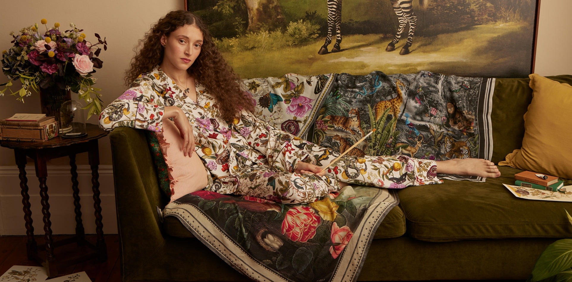 Tree Of Life Monochrome Long Kimono | Fable England | Wolf & Badger