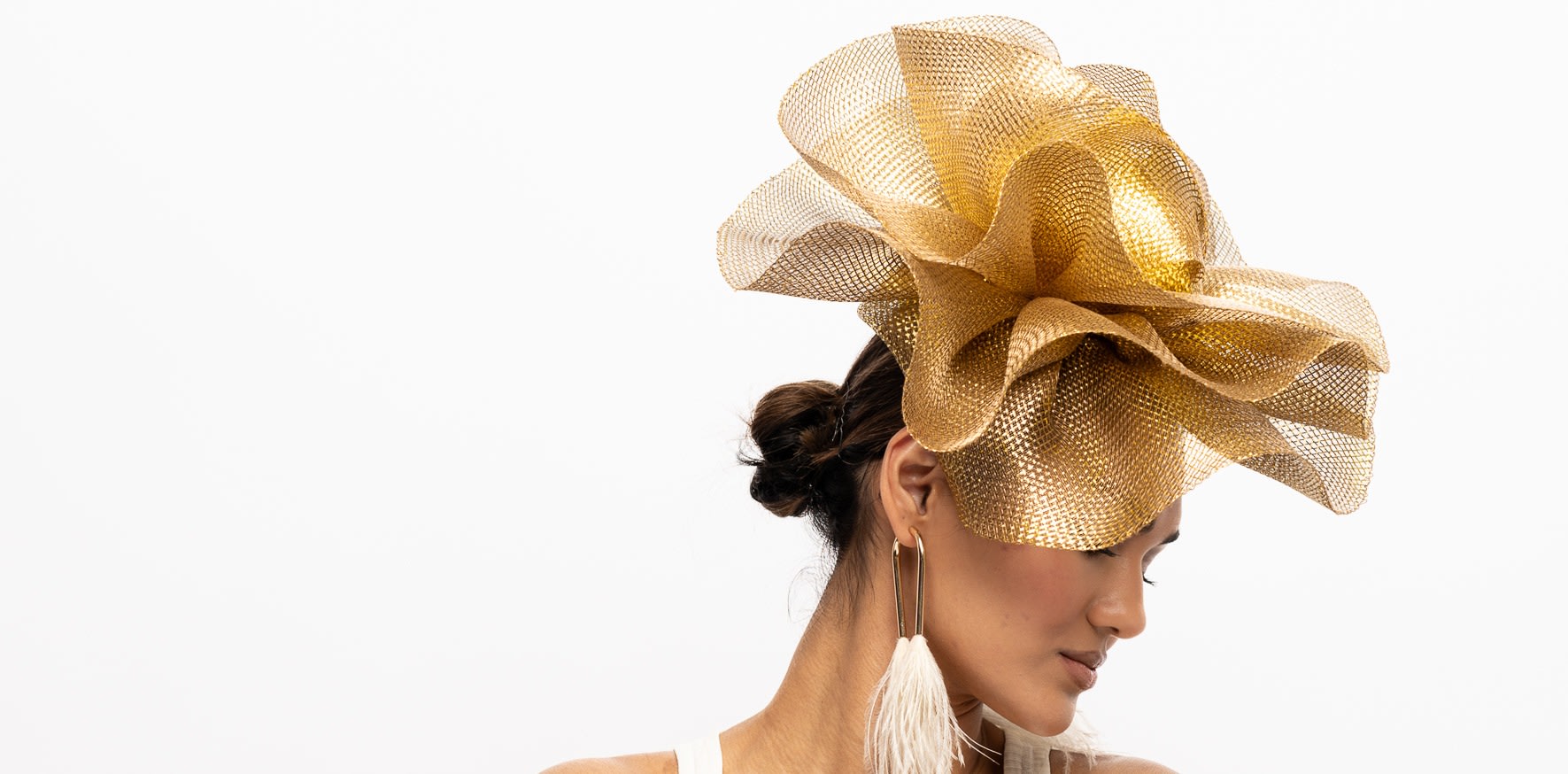 Signature Ivory Crin Headpiece With Gold Edge Detail On Ivory Satin ...