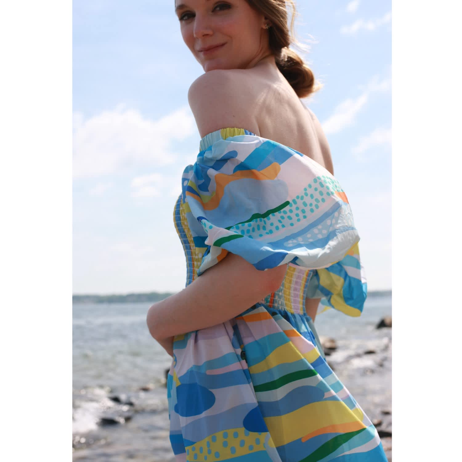 Landscape Smocked Cotton Silk Dress | Jessie Zhao New York Landscape Smocked Cotton Silk Dress | Jessie Zhao New York