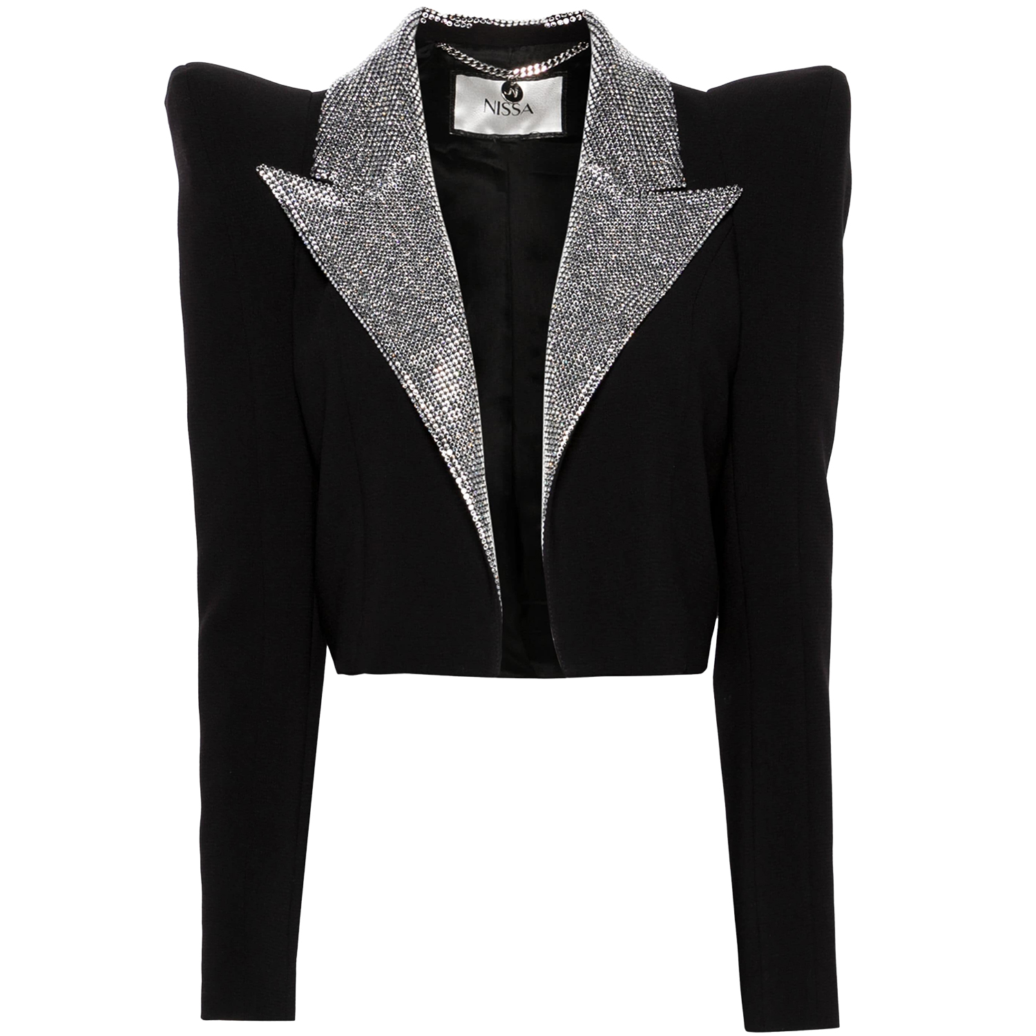 Crystal-Embellished Cropped Blazer | Nissa | Wolf & Badger