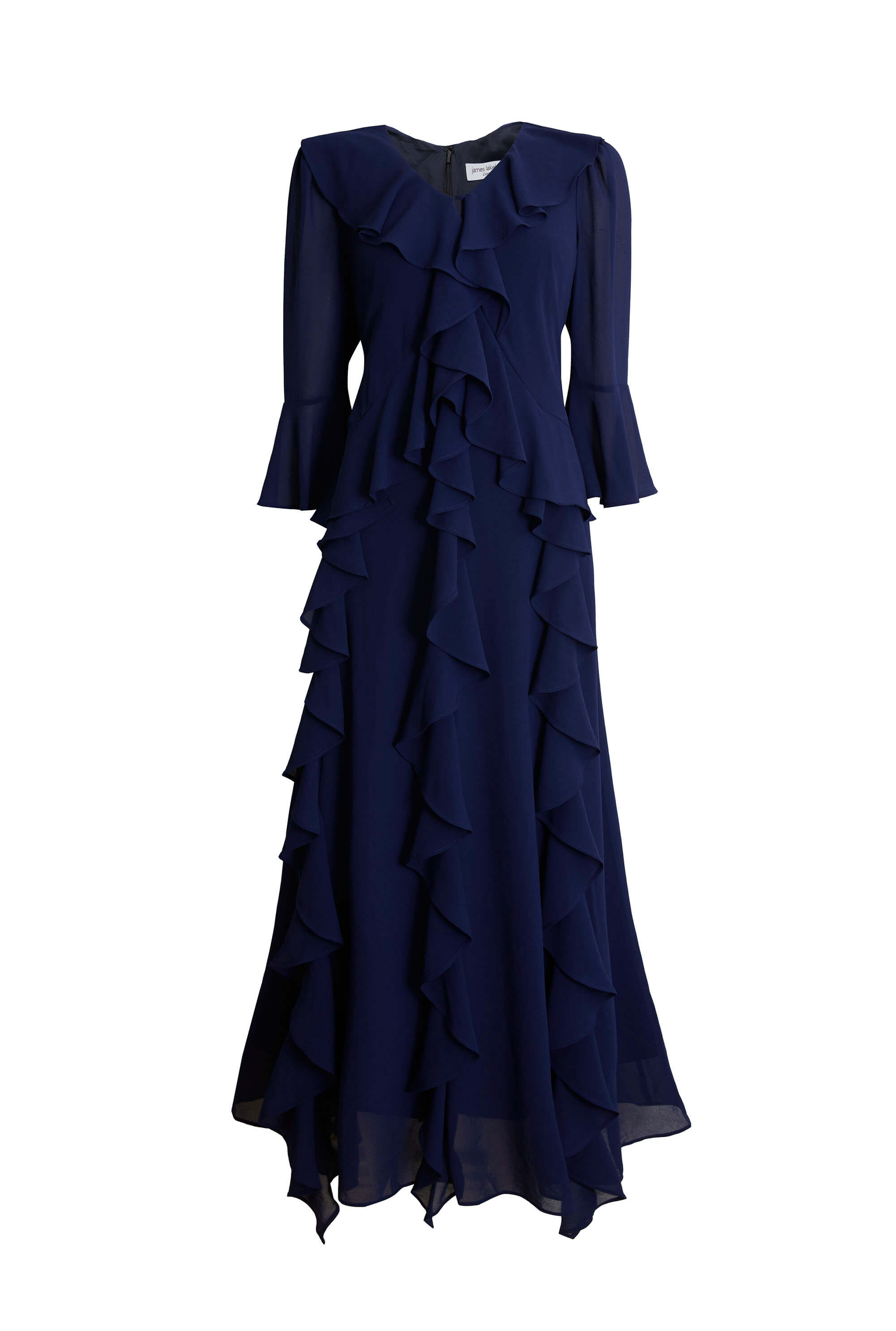 V-Neck Chiffon Ruffle Dress In Navy | James Lakeland | Wolf & Badger
