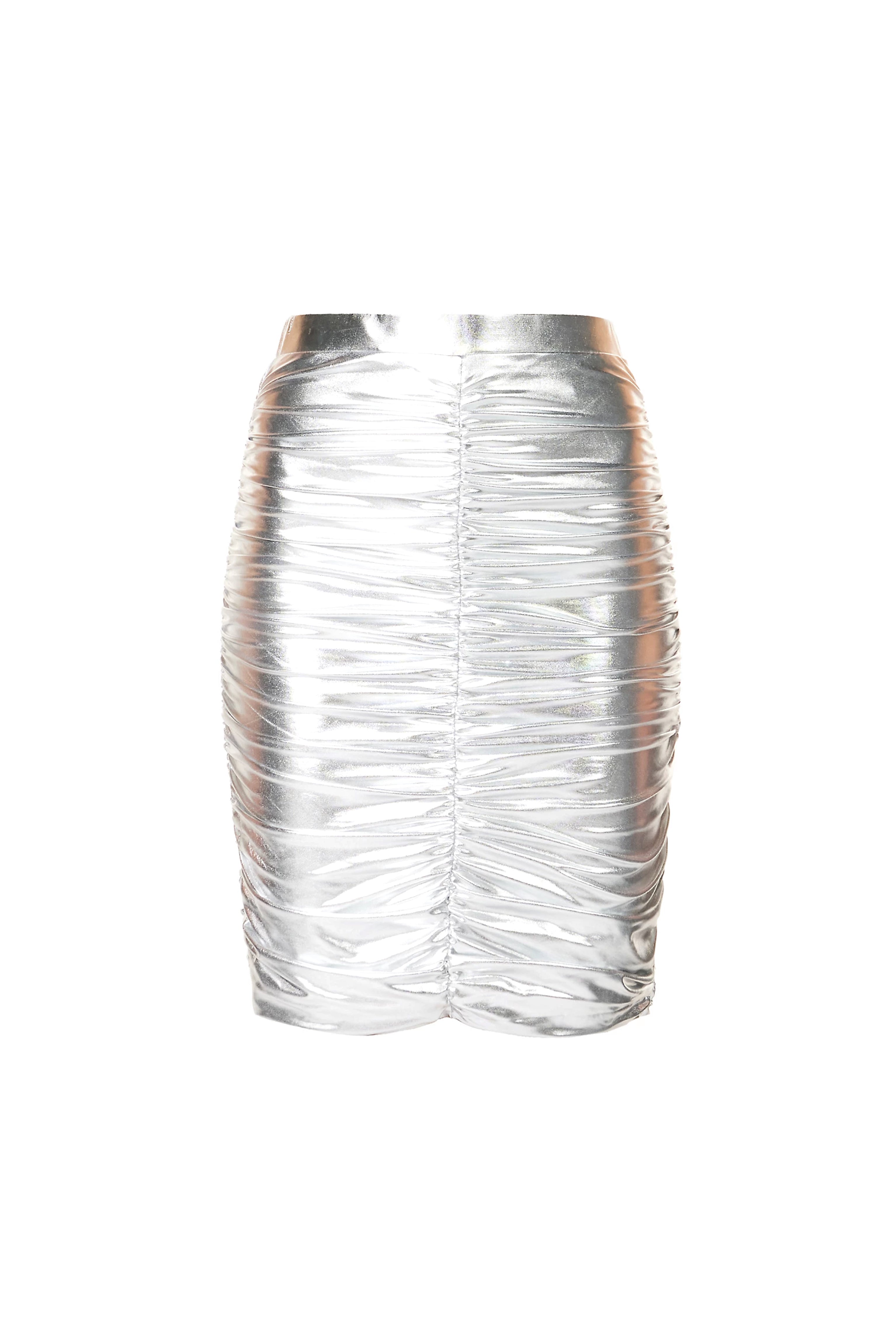Yaya Silver Metallic Ruched Midi Skirt | AMY LYNN | Wolf & Badger