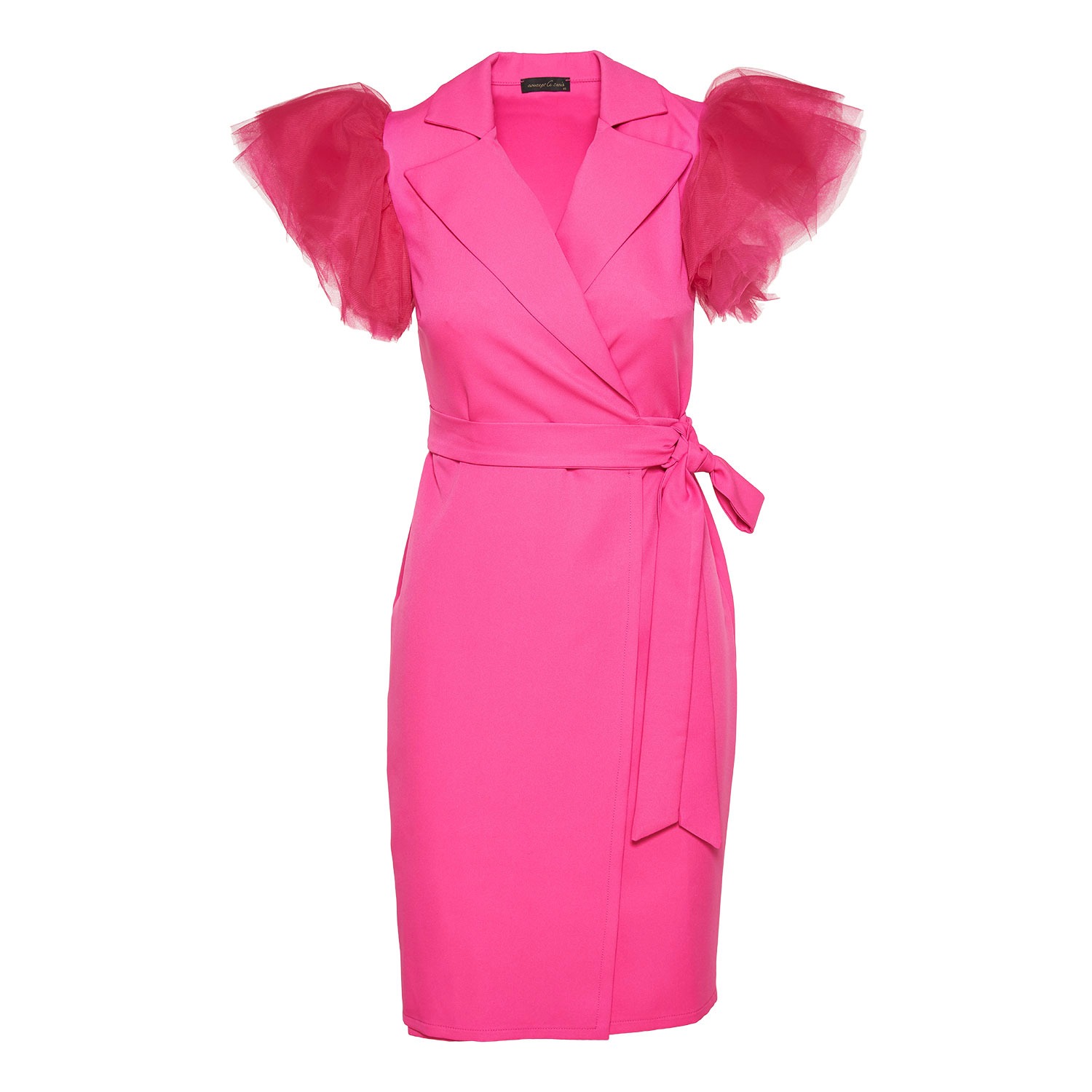 Short Wrap Fuchsia Blazer Dress With Winged Tulle Sleeves | concept A ...