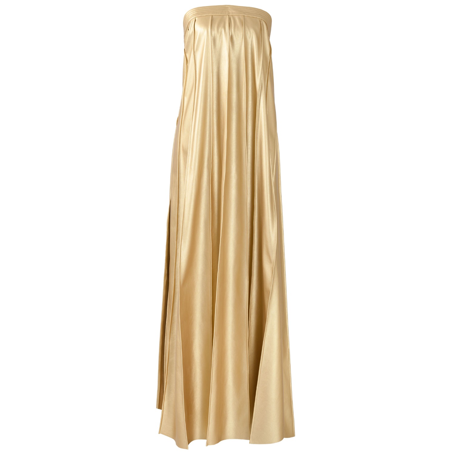 Desire – Gold Strapless Pleated Maxi Dress, Vegan Leather | Kargede ...