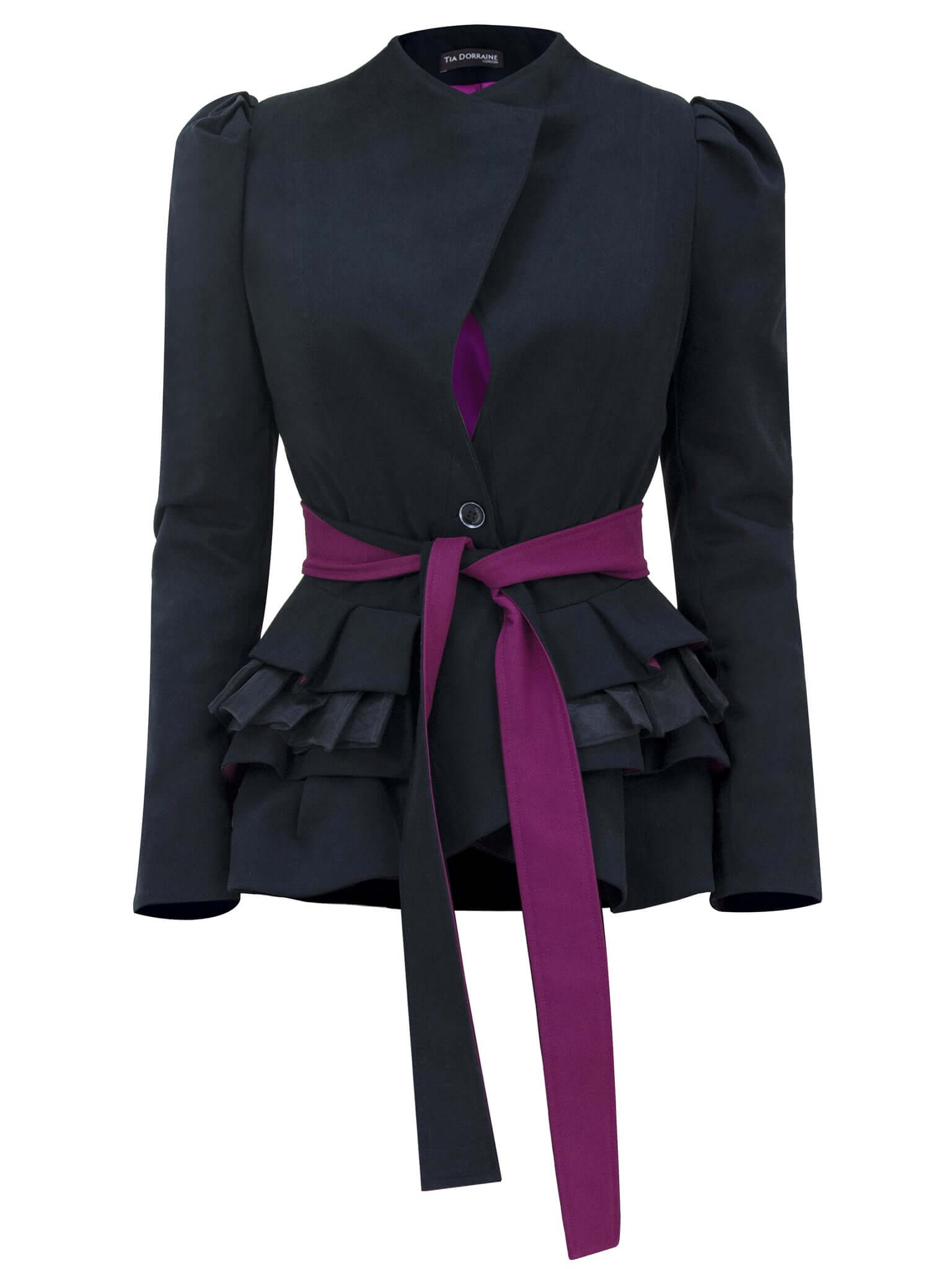 Black Meets Royal Ruffled Blazer - Black & Purple | Tia Dorraine | Wolf ...