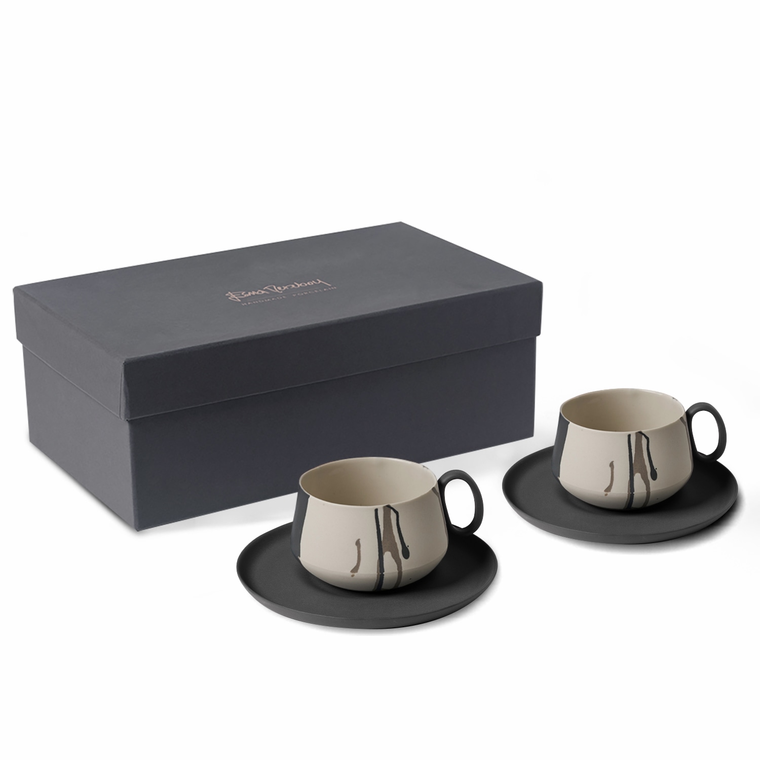 Esma Dereboy Tube Tea Cups With Saucer Set Of Two Colour Wave Black ...