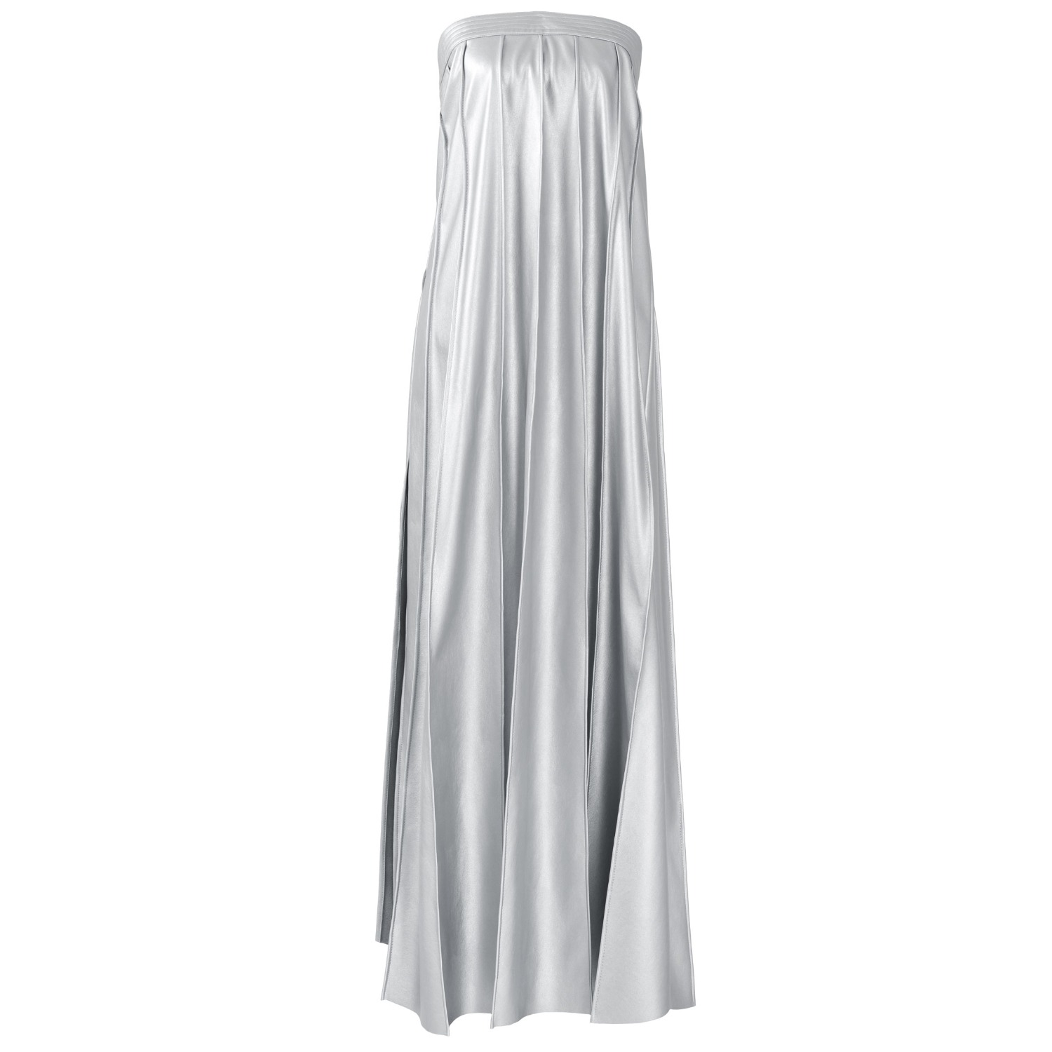 Desire – Silver Strapless Pleated Maxi Dress, Vegan Leather | Kargede ...