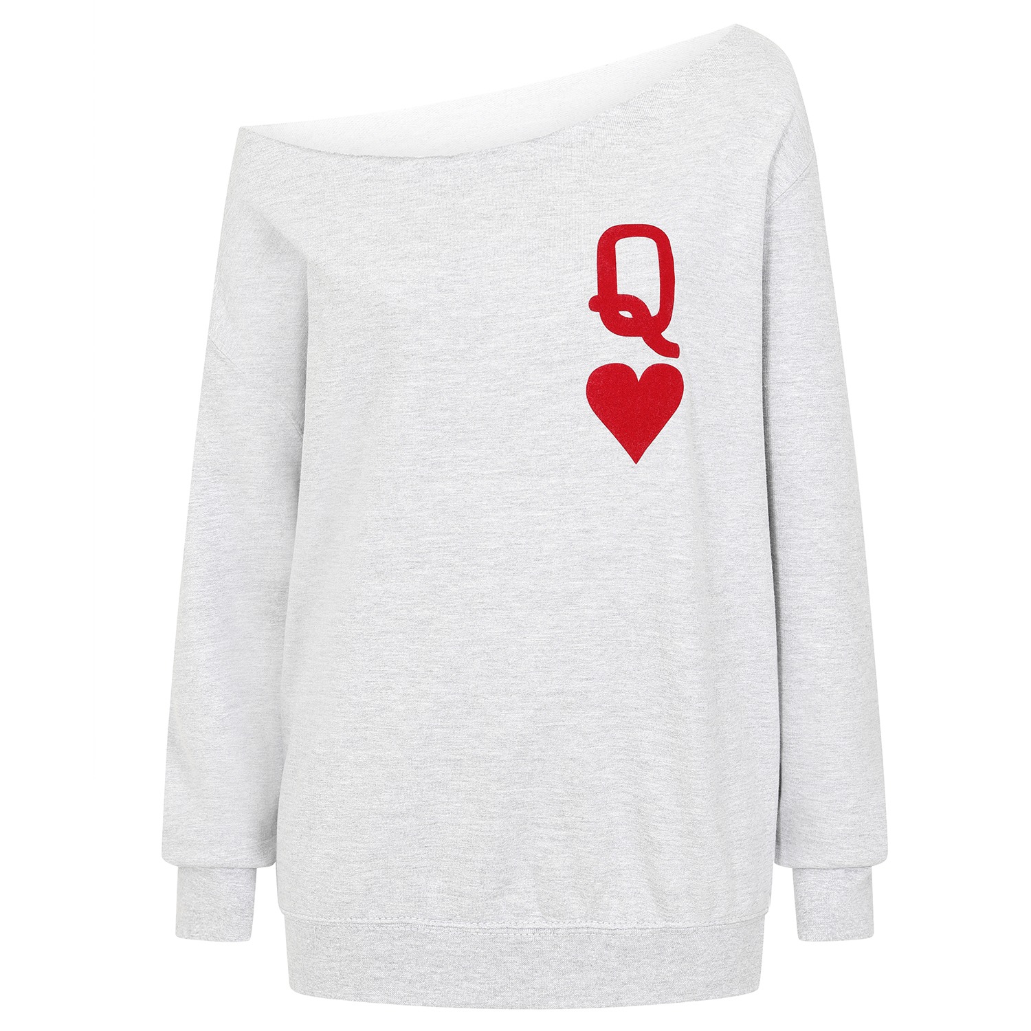 Queen Of Hearts Oversized Jumper In Grey | James Steward | Wolf & Badger