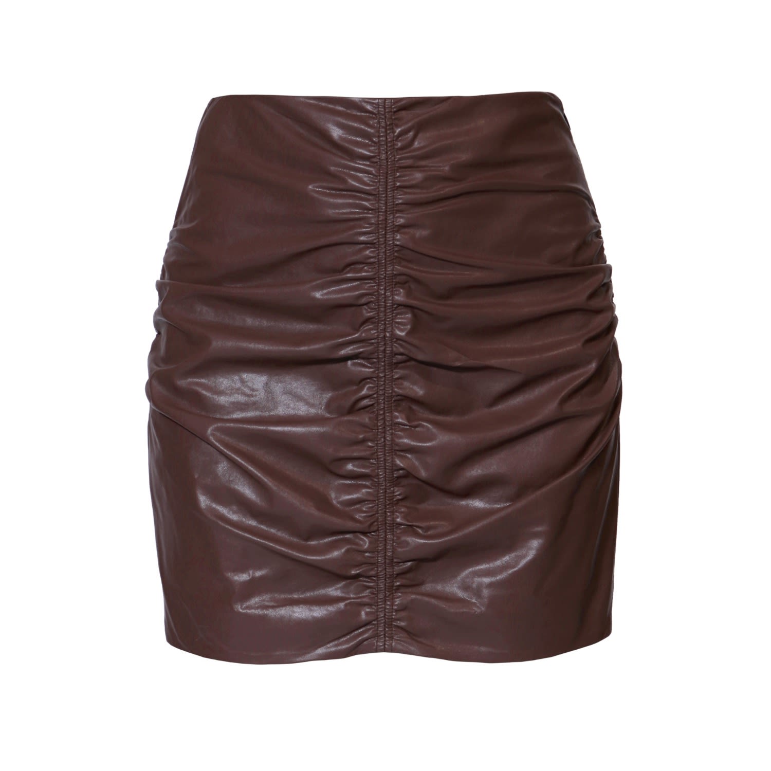 Aggi By Halewski Women's Ruth Chocolate Brown Creased Mini Vegan Leather Skirt | ModeSens