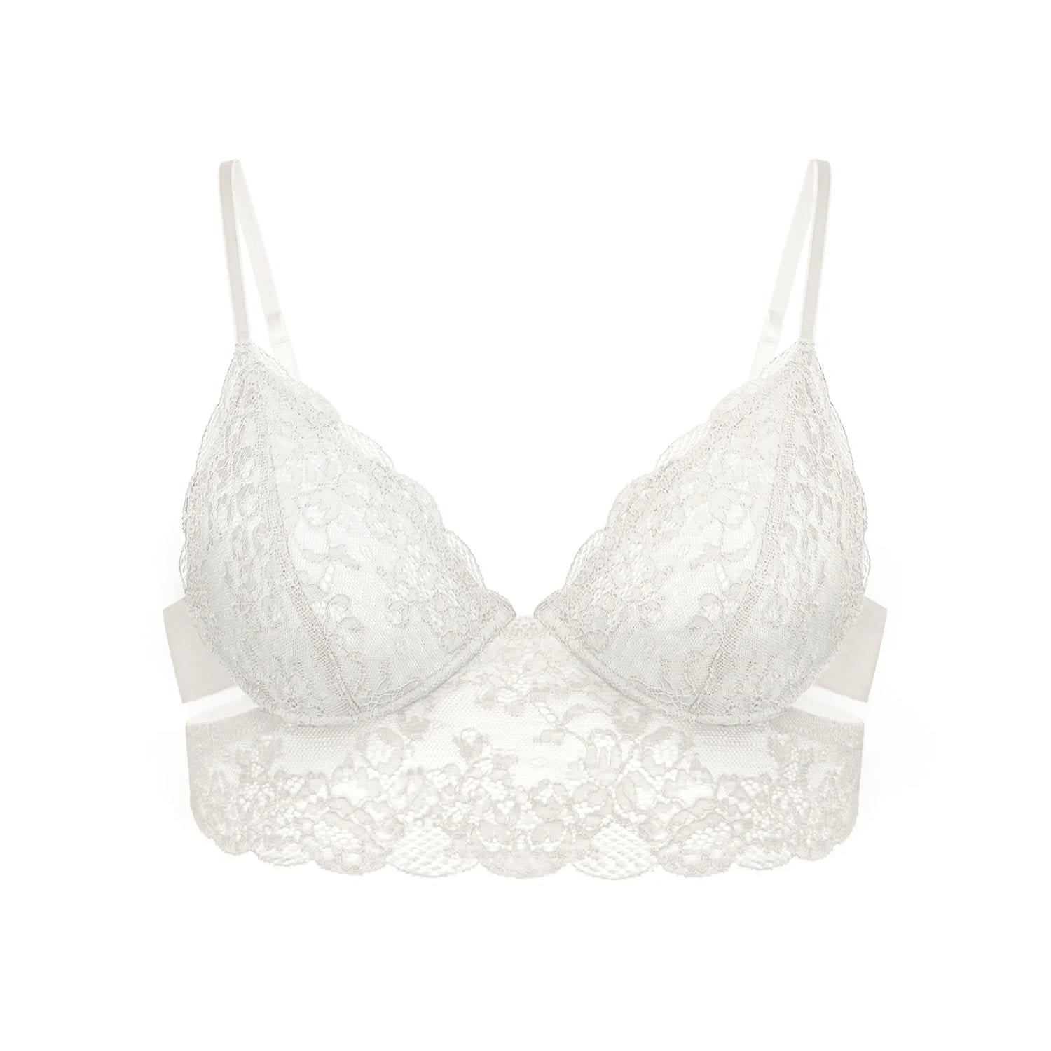 Monique Morin Lingerie Women's White Wild Lace Crystal Long Line Bra ...