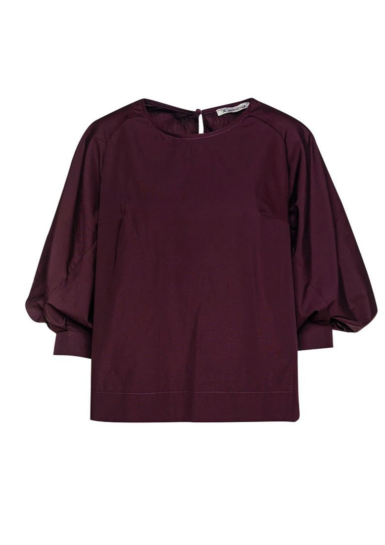 Wine Color Top With Bishop Sleeves By Conquista | Conquista | Wolf & Badger