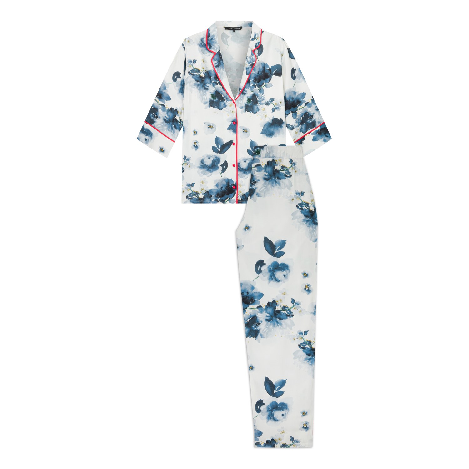 Lavinia Floral Viscose Pyjama Suit White | House of Silk | Wolf & Badger