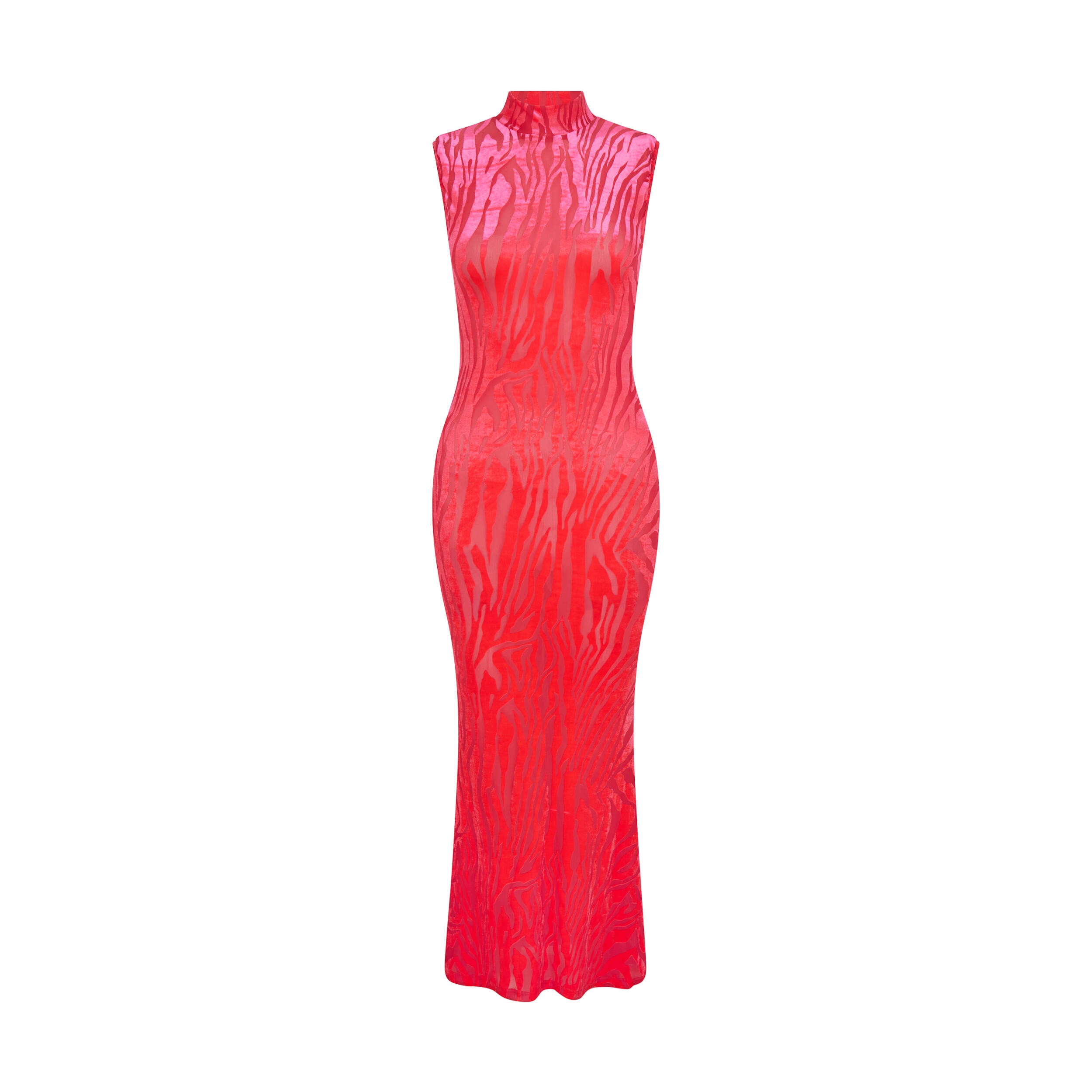 Zebra Pattern High Neck Sleeveless Velvet Dress In Neon Pink | SOUR ...