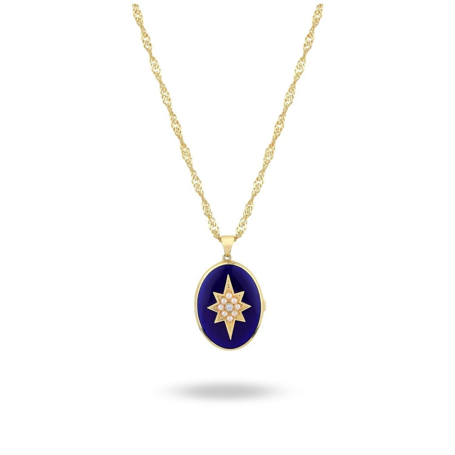 Navy Blue Enamel Pole Star Locket | LINYA JEWELRY | Wolf & Badger