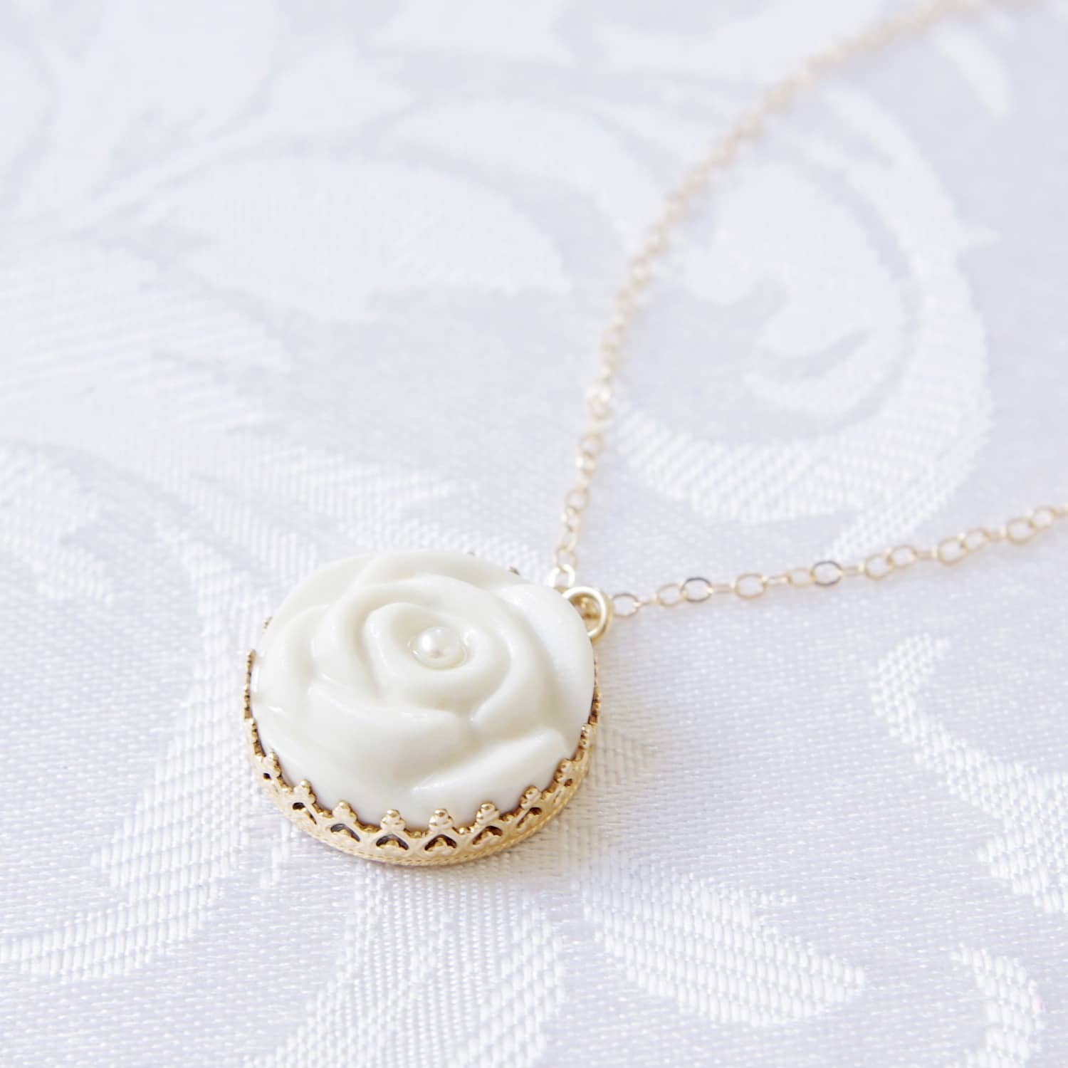 Porcelain Rose With Pearl Gold Filled Necklace | POPORCELAIN | Wolf ...