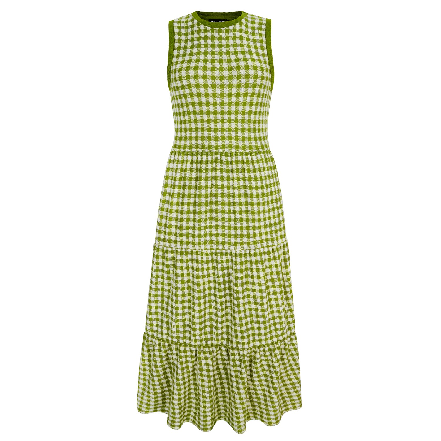 Paula Gingham Summer Cotton Knitted Midi Dress - Green | Cara & The Sky ...
