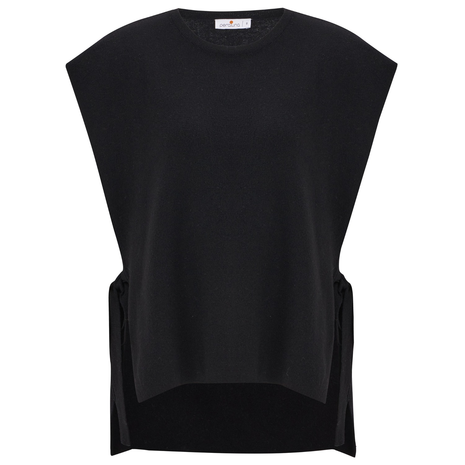 Side-Laced Loose Cashmere Blend Sleeveless Poncho In Black | Peraluna ...