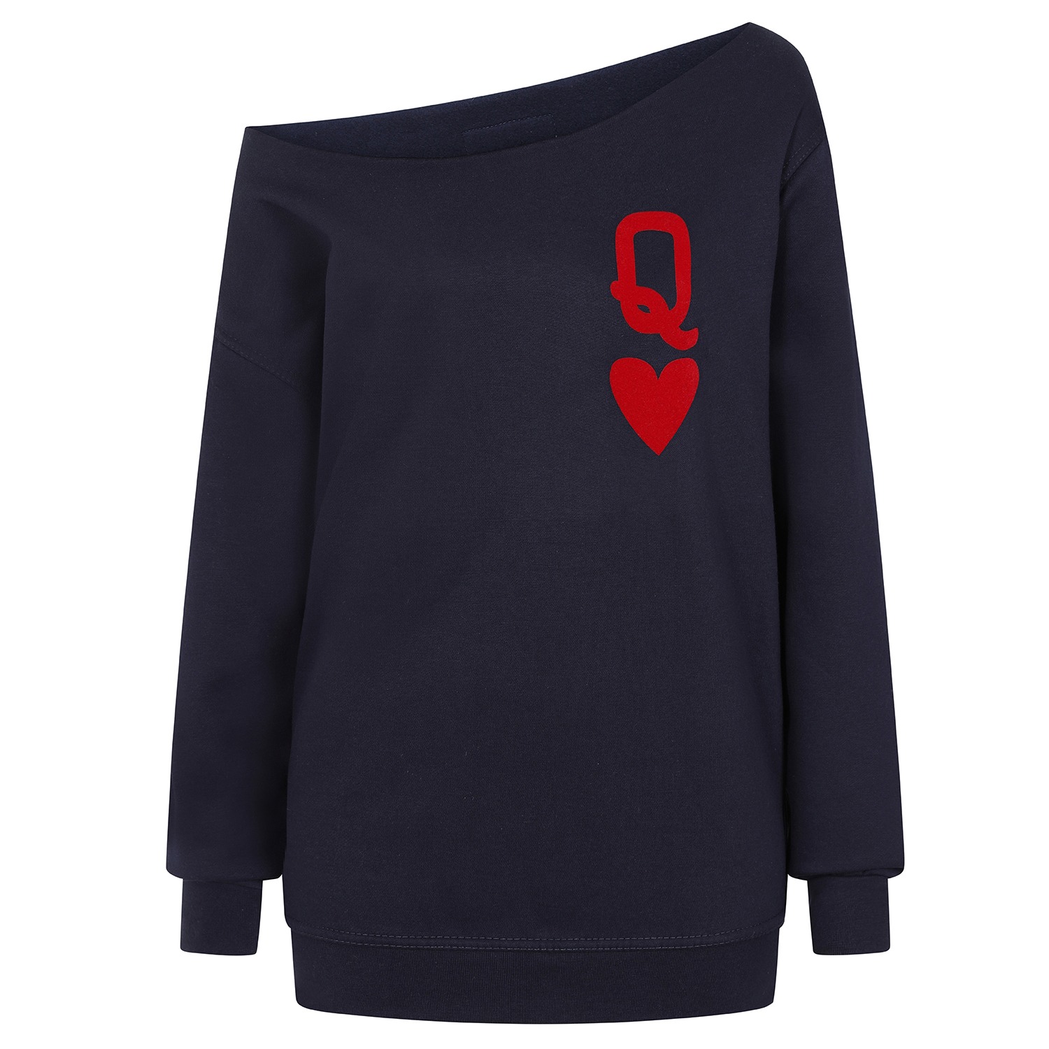 Queen Of Hearts Oversized Jumper In Navy | James Steward | Wolf & Badger