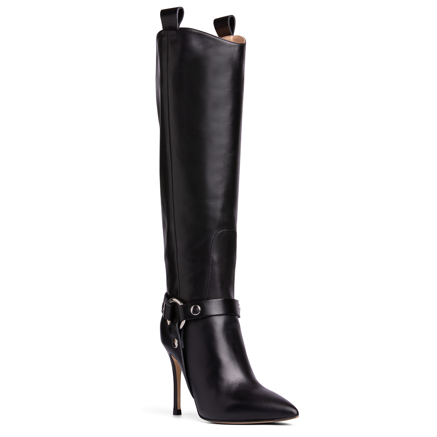 Phoebe Black Leather Comfortable Stiletto Heel Evening Work Knee High ...