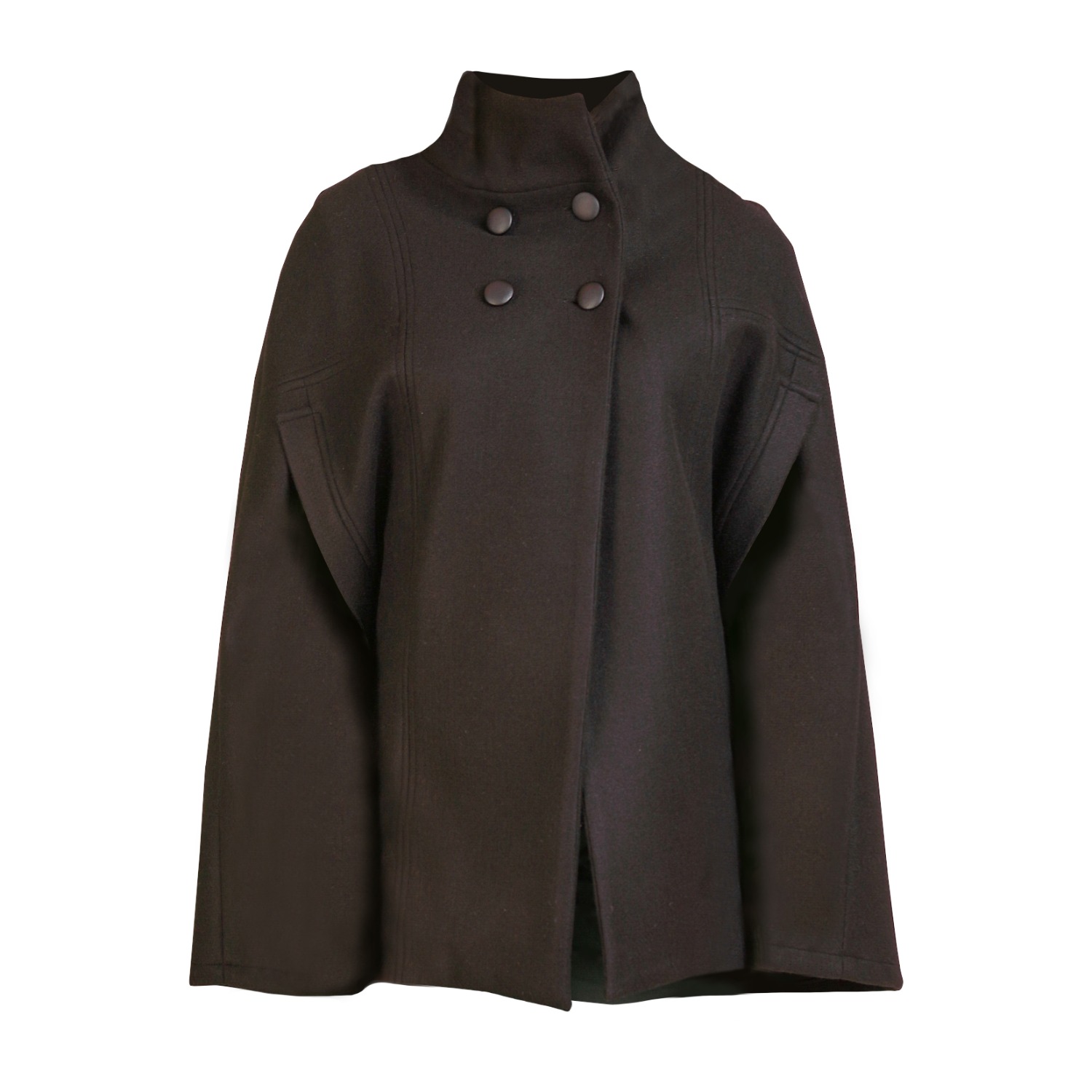 Wool Military Pea Coat With Front Buttons & High Neck In Black | Nikka ...