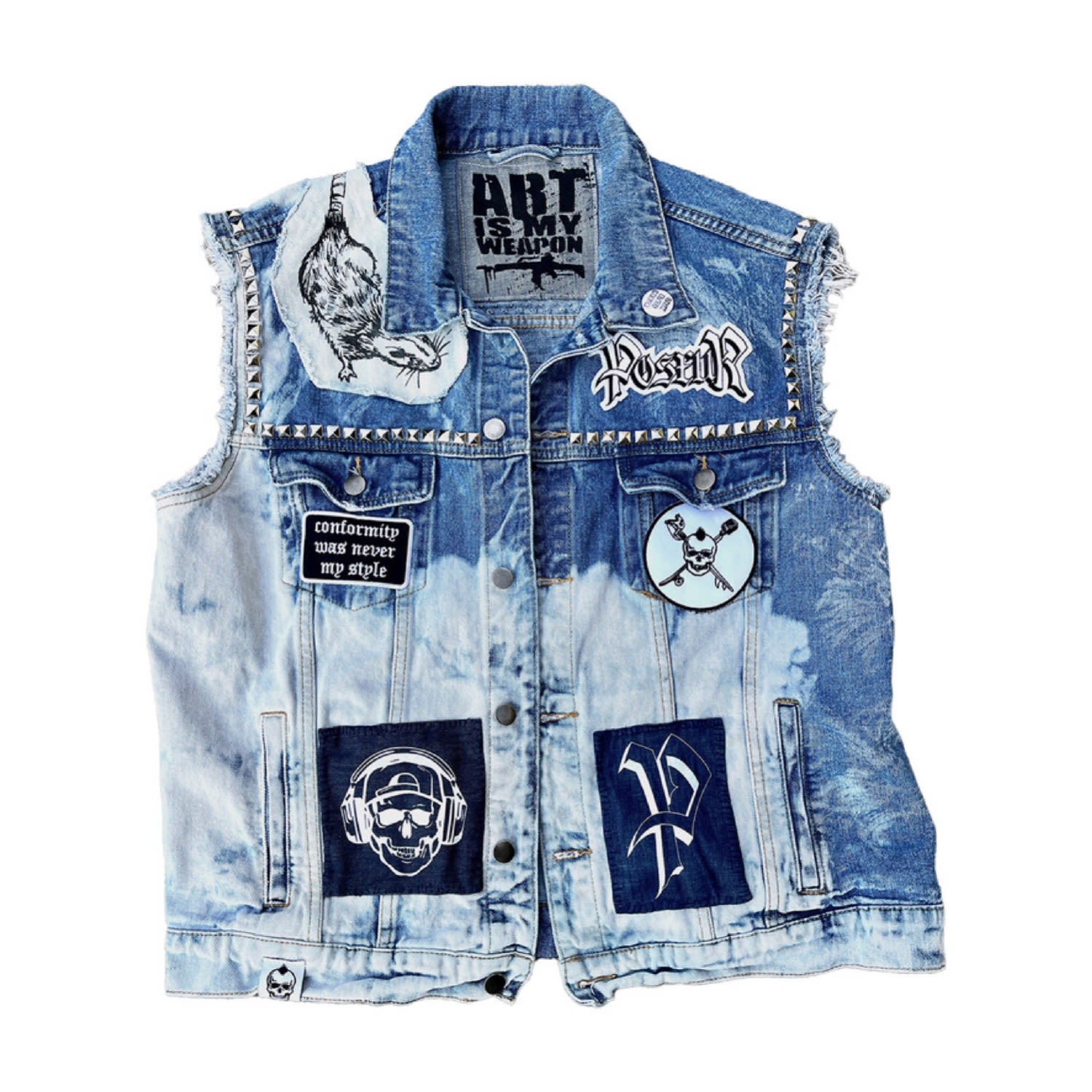 Poseur Men's Blue Customized Punk Denim Vest | ModeSens