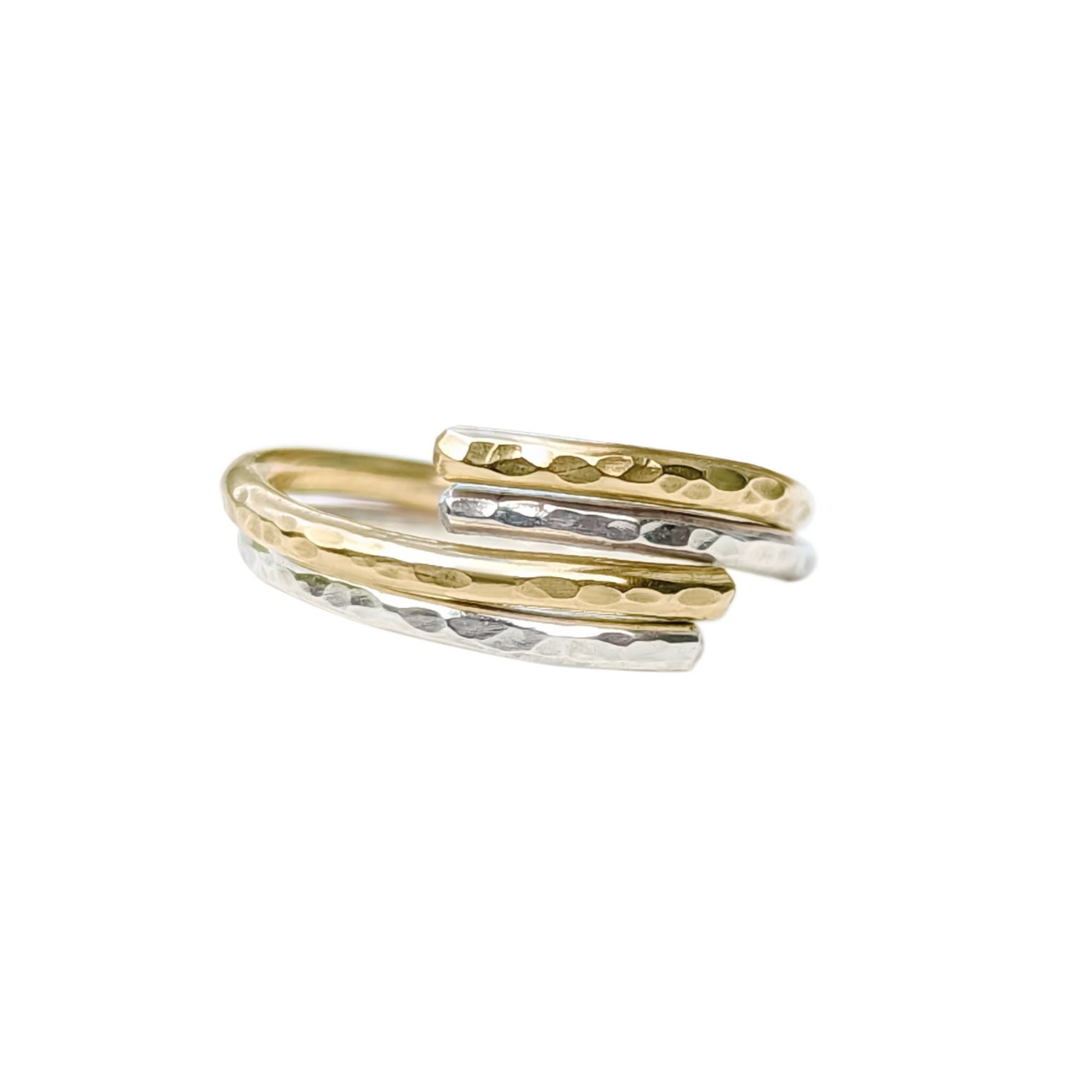 Intertwined Gold And Silver Hammered Rings | Kiri & Belle | Wolf & Badger