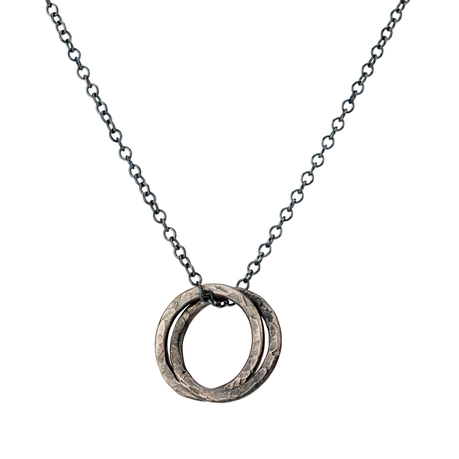 Mens Oxidised Sterling Silver Textured Two Ring Russian Necklace | Posh ...