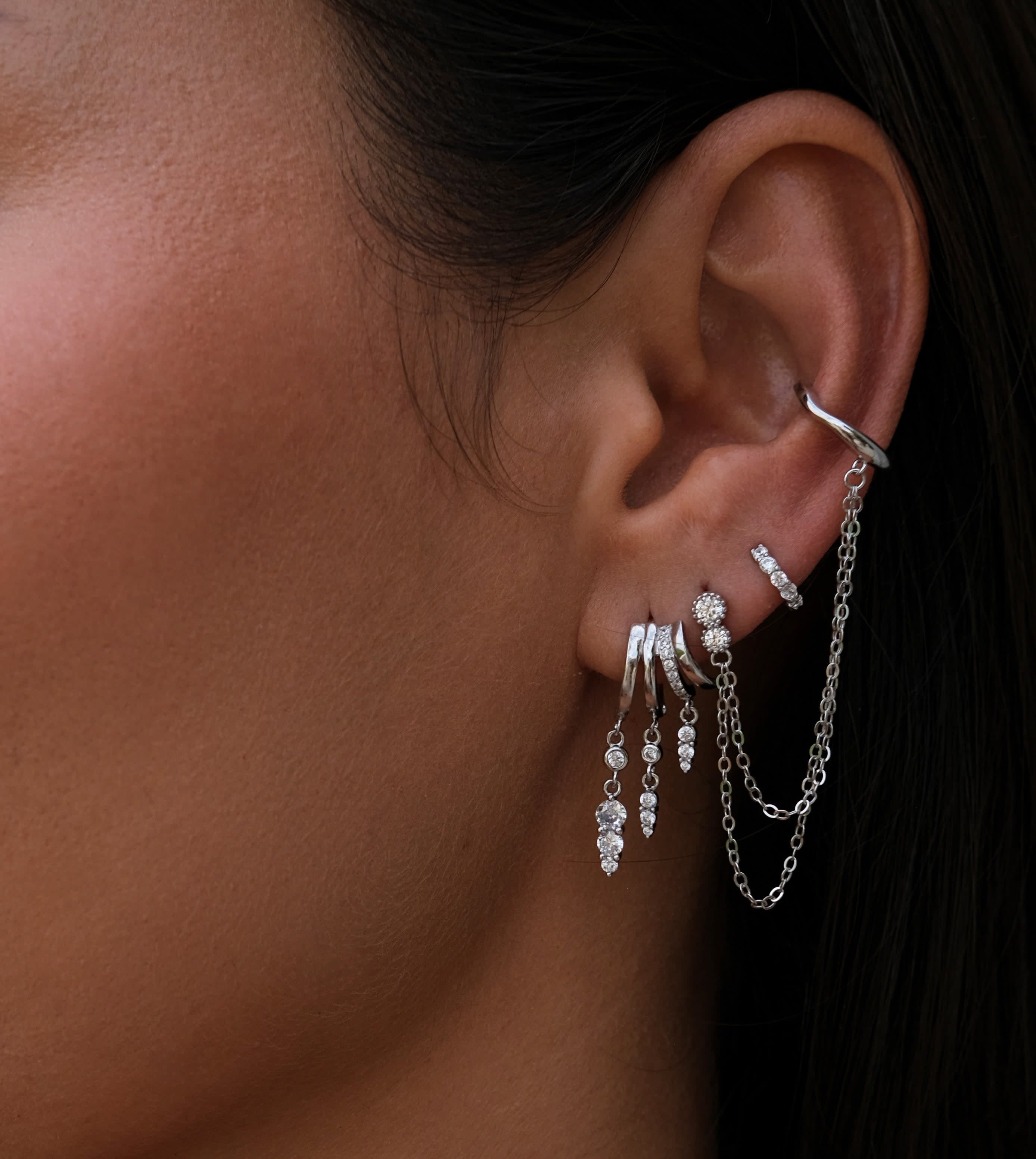 Siren Double Chain Cuff Earring Silver Aaria London Wolf Badger