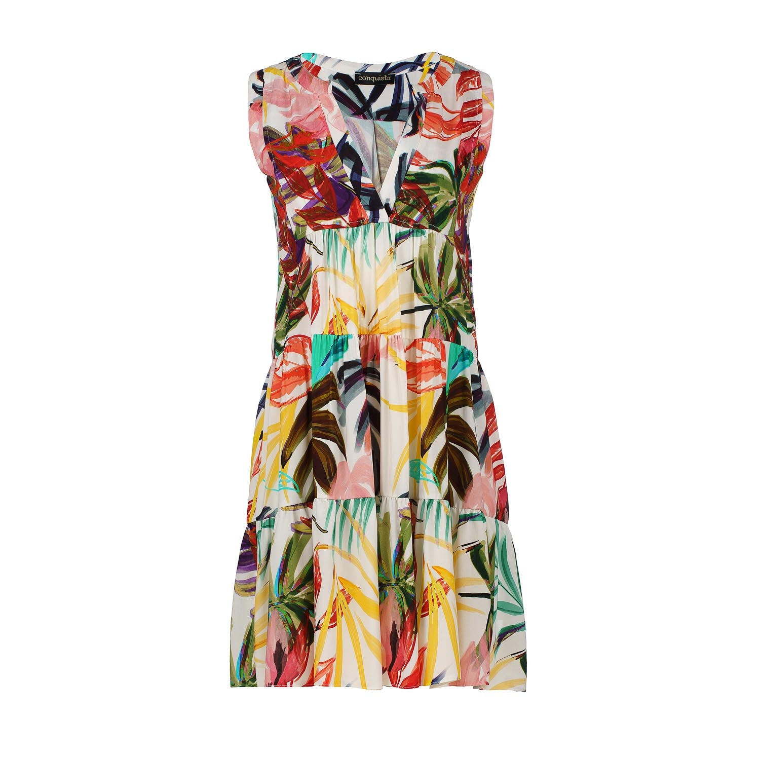Ecru Leaf Print Sleeveless Dress | Conquista | Wolf & Badger