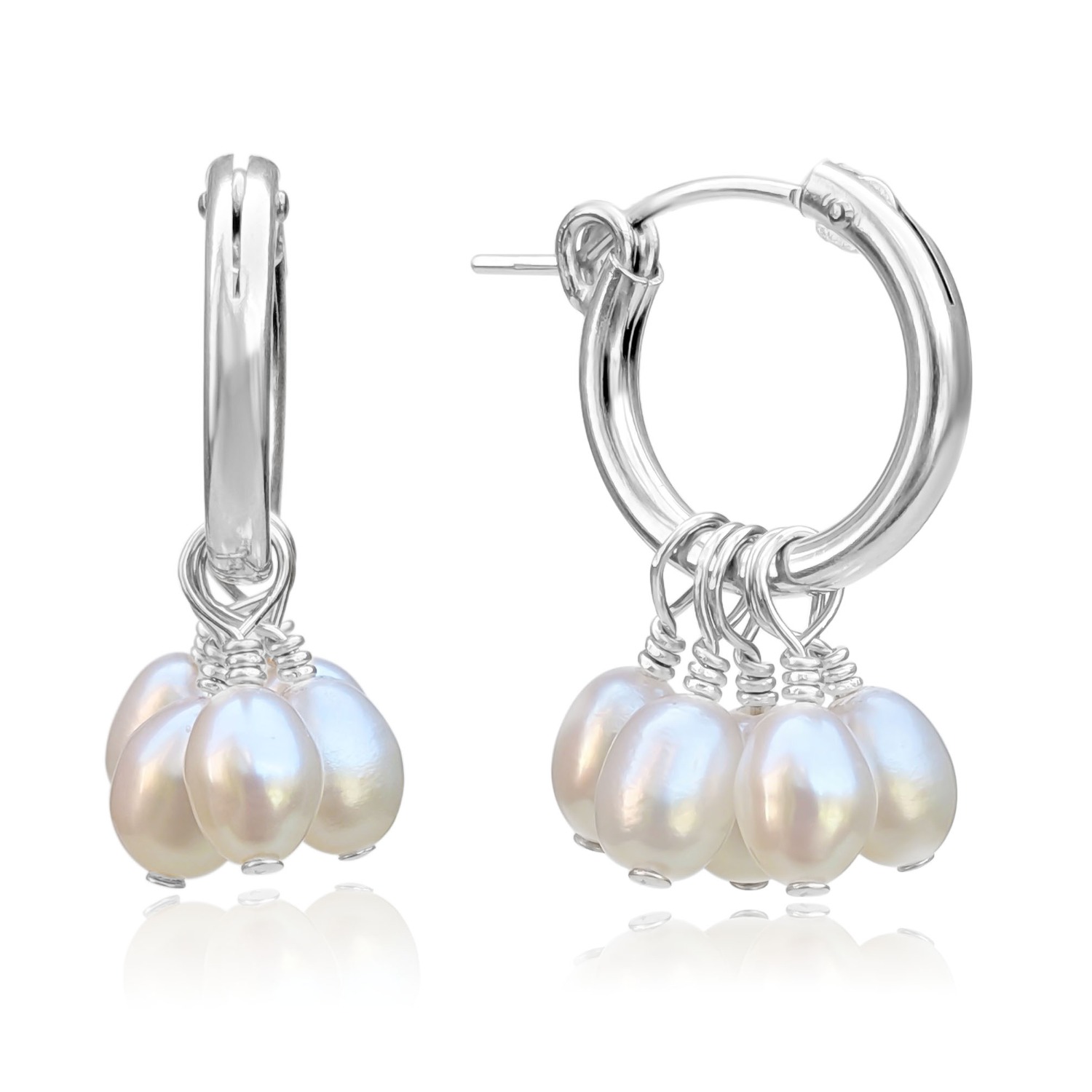 Harlow Pearl Cluster Hoop Sterling Silver Earrings Kiri Belle Wolf Badger