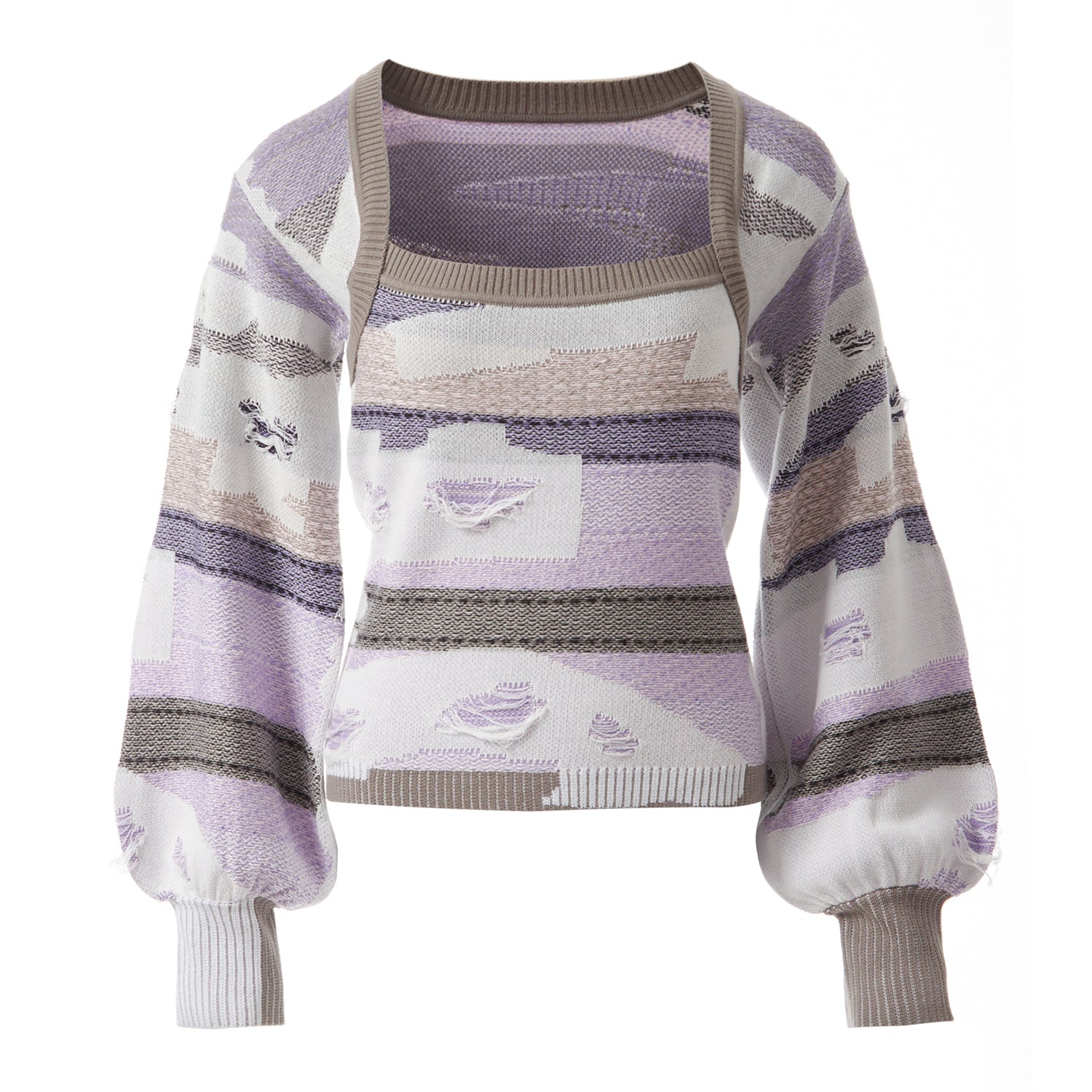 Fully Fashioning Margo Inlay Knit Jumper Sweater - Purple Multi | Fully ...