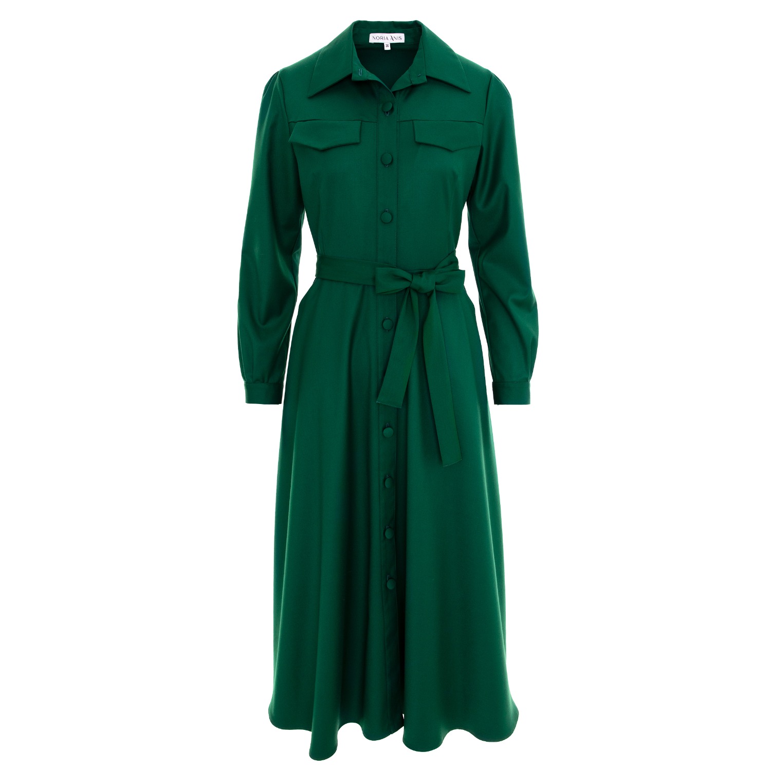 Carlotta Midi Shirt Dress In Green | Noria Anis | Wolf & Badger