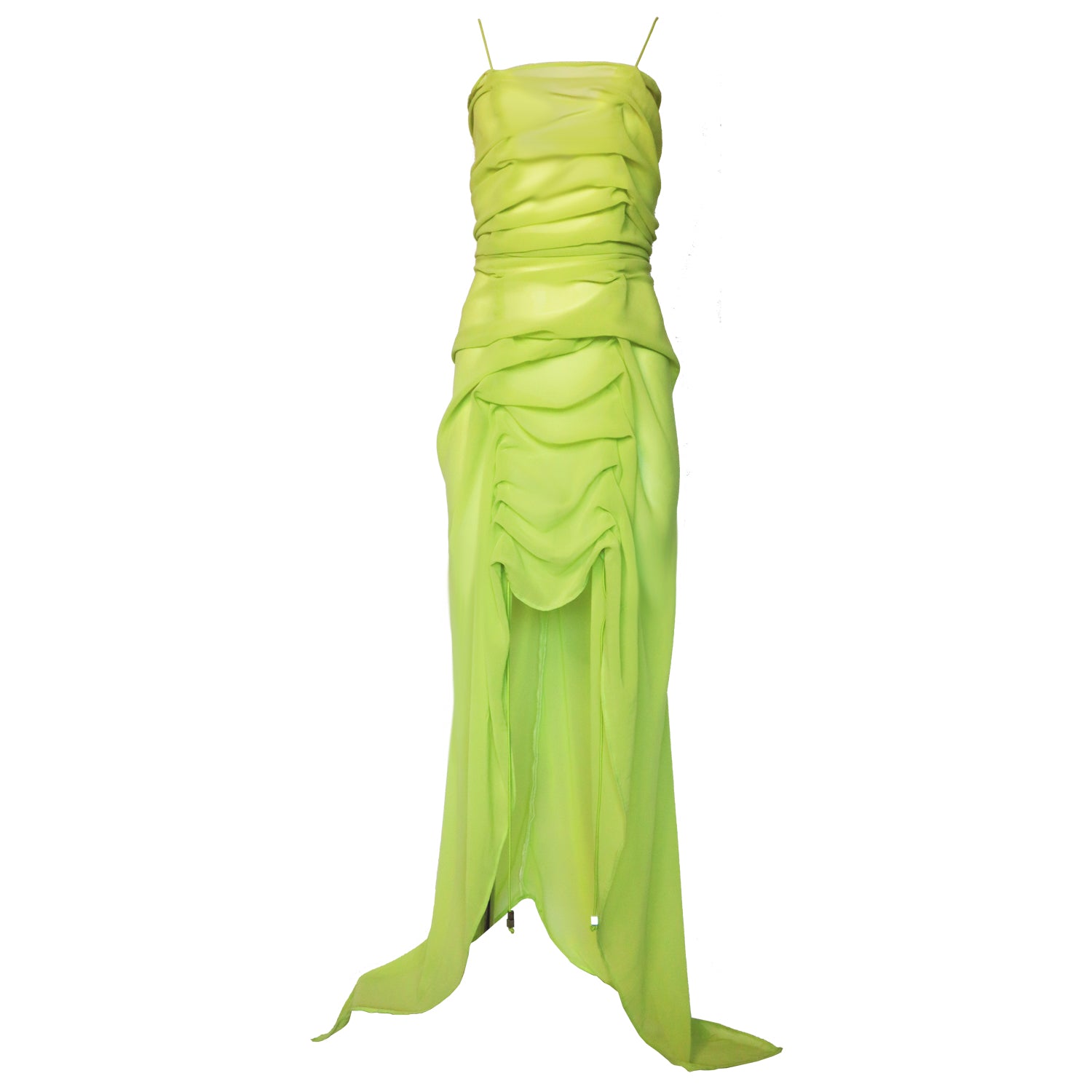 Green Sheer Silk Ruched Bungee Dress | Formula S7 | Wolf & Badger