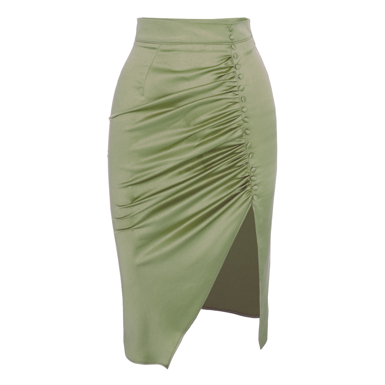 Ruched Side Midi Skirt With Button Detail - Kaki | AVENUE No.29 | Wolf ...