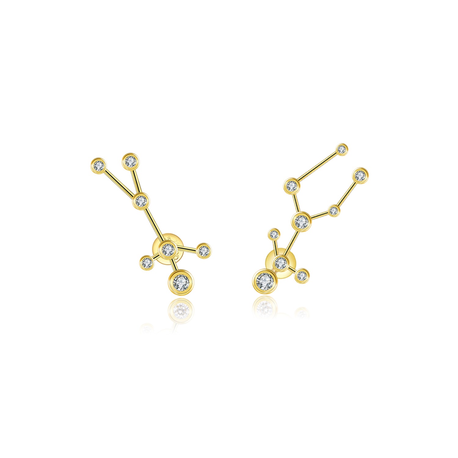 Gemini Zodiac Constellation Earing 18K Yellow Gold & Diamond ...
