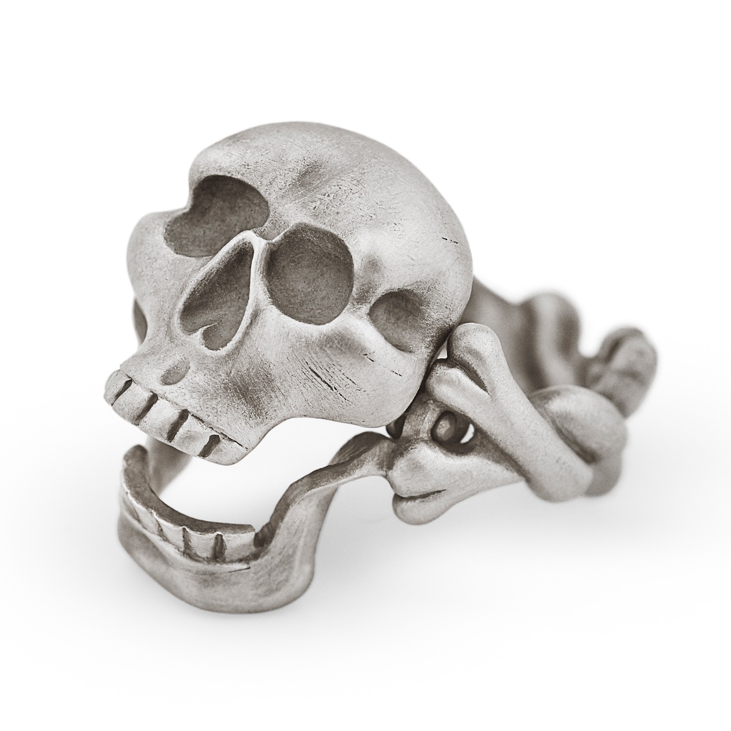 Skull & Crossbones Ring with Hinged Jaw | Snake Bones | Wolf & Badger