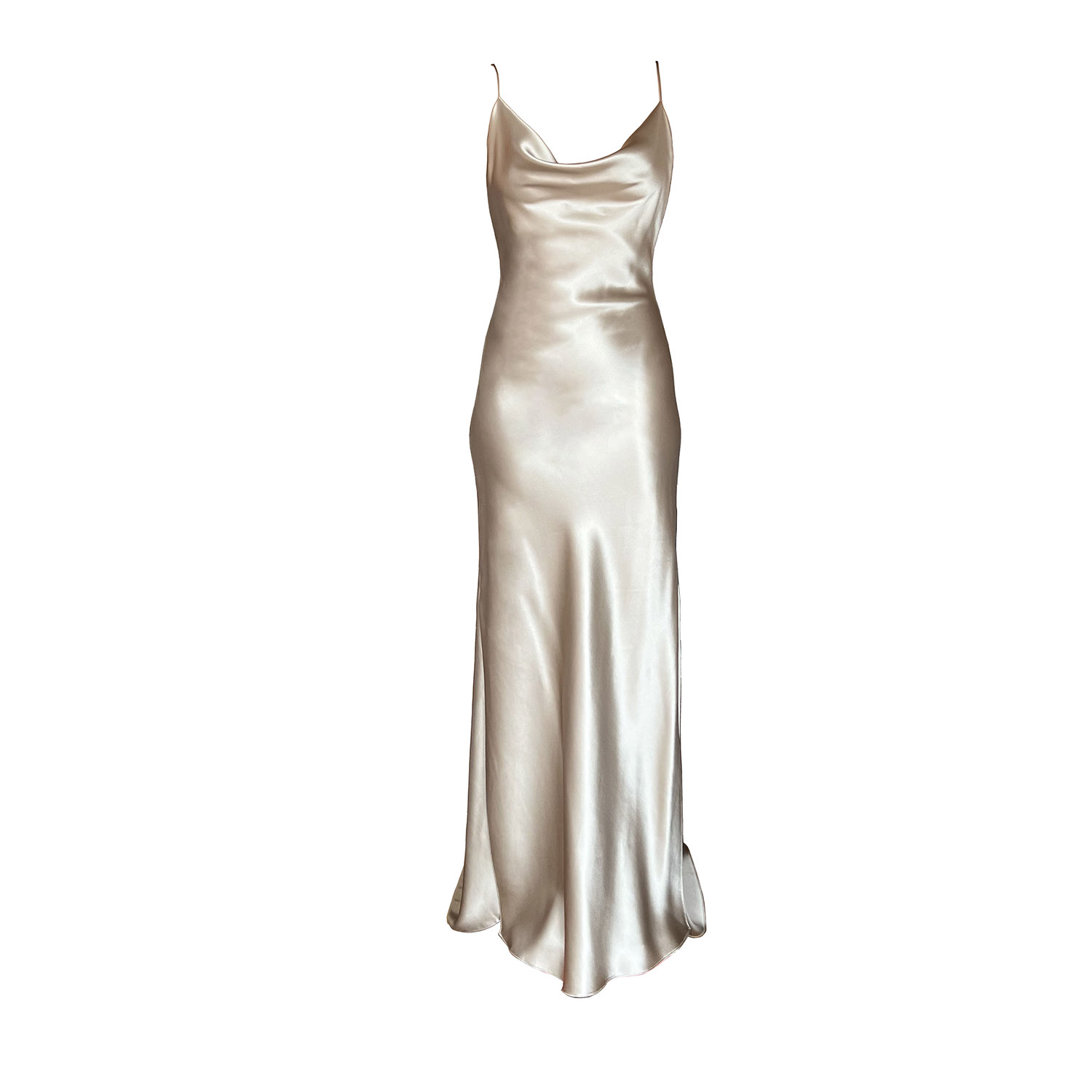 Mina Bias Cut Slip Dress With Train - Oyster | CREASE | Wolf & Badger